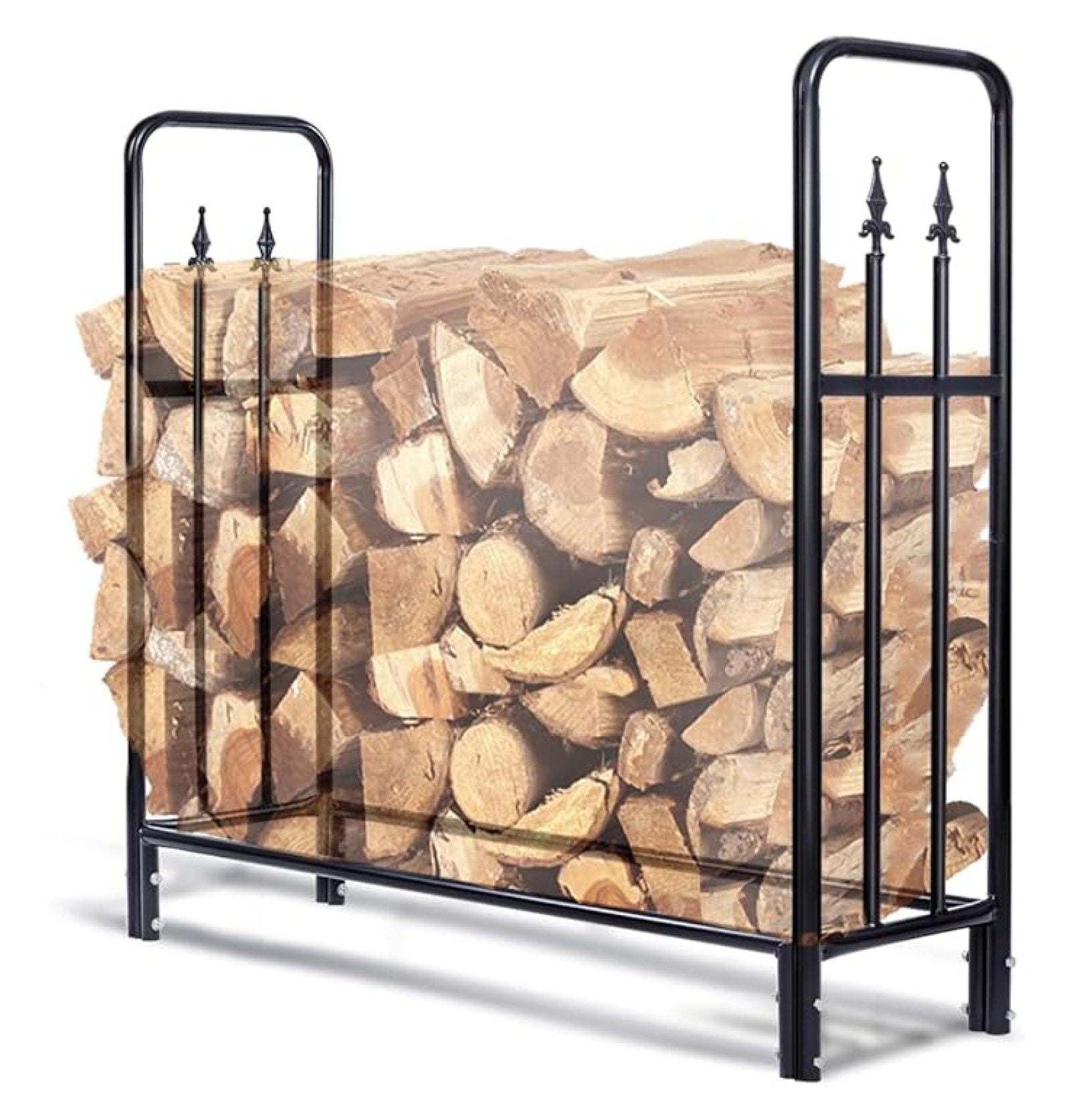 4FT Firewood Rack, Heavy Duty Steel Fireplace Wood Storage Stand ...
