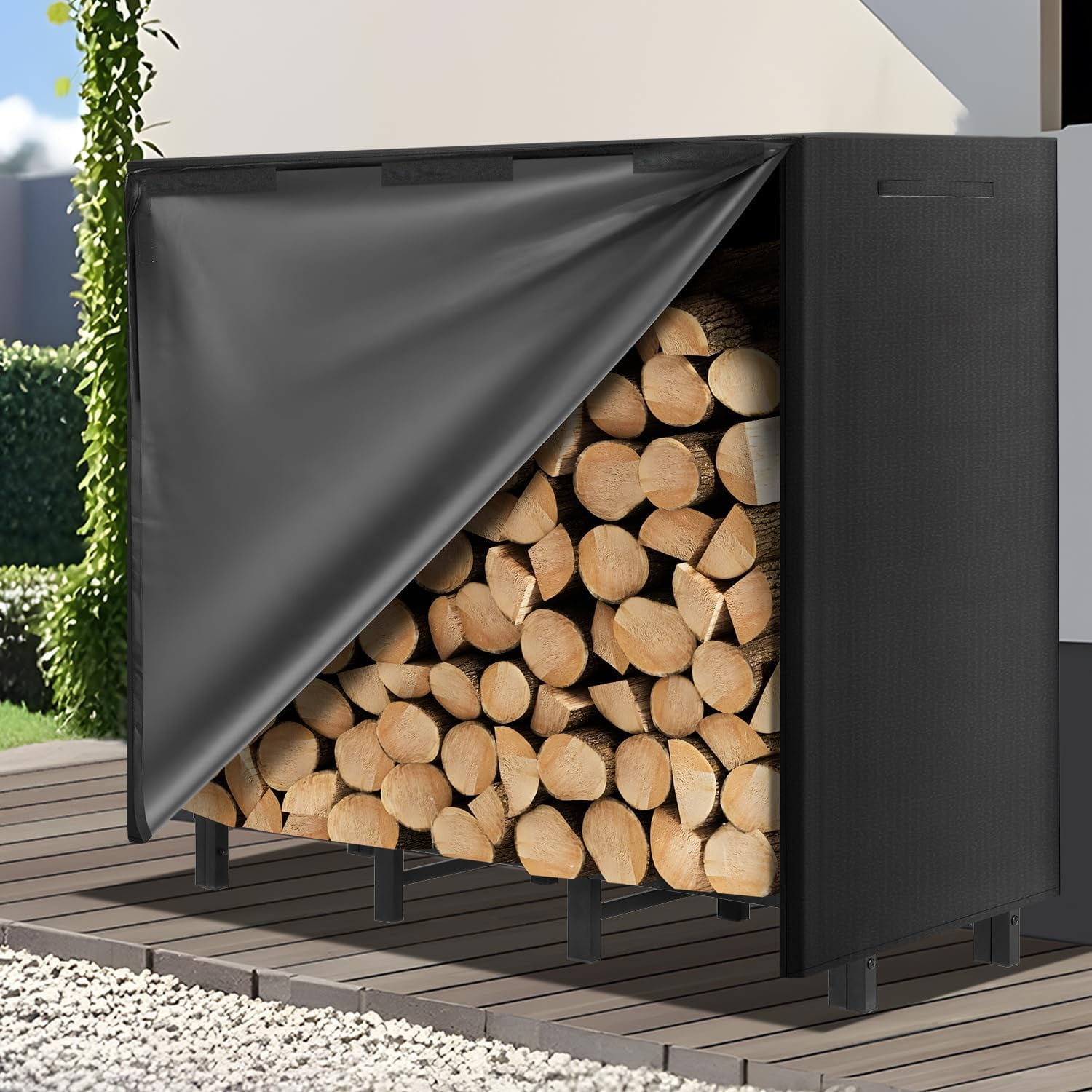 4FT Firewood Rack Outdoor with Cover, Heavy Duty Adjustable Firewood ...