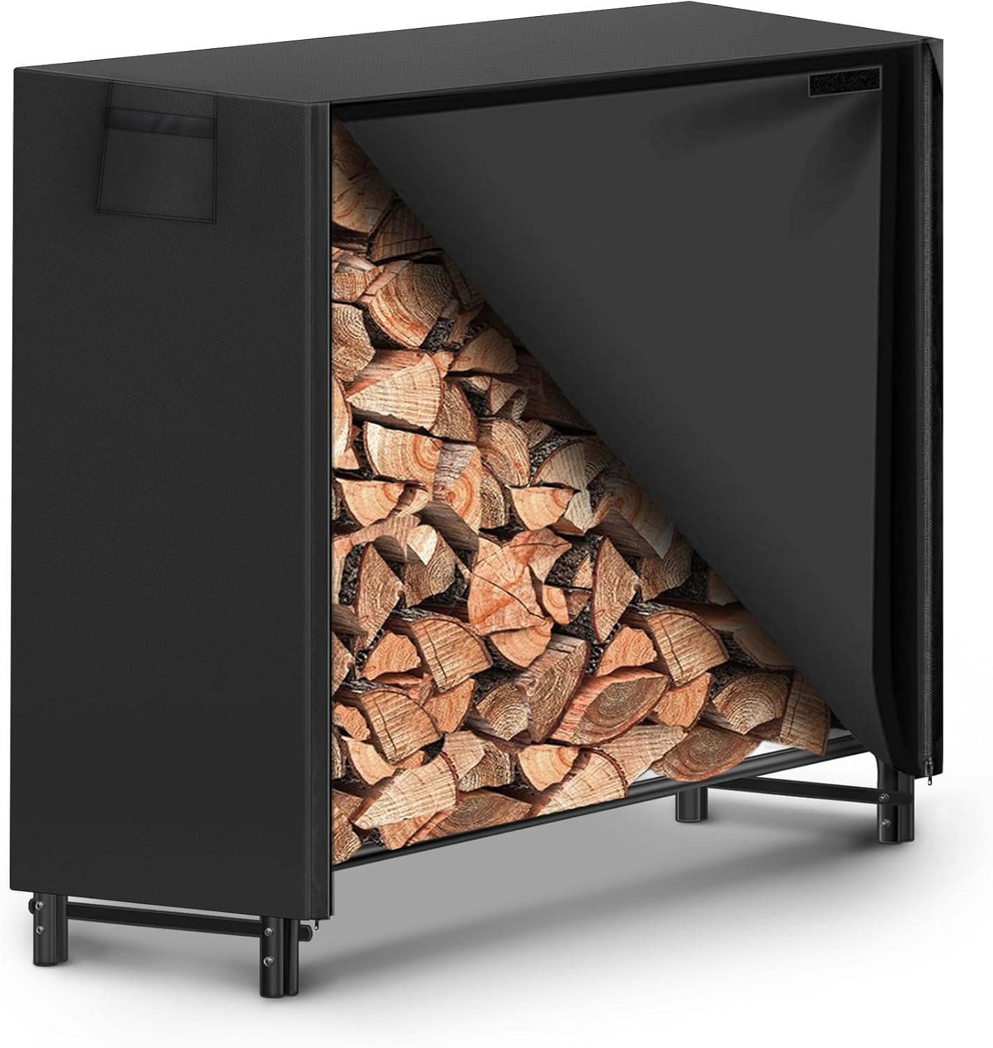 4FT Firewood Rack Outdoor with Cover, Metal Heavy Duty Fire Wood ...