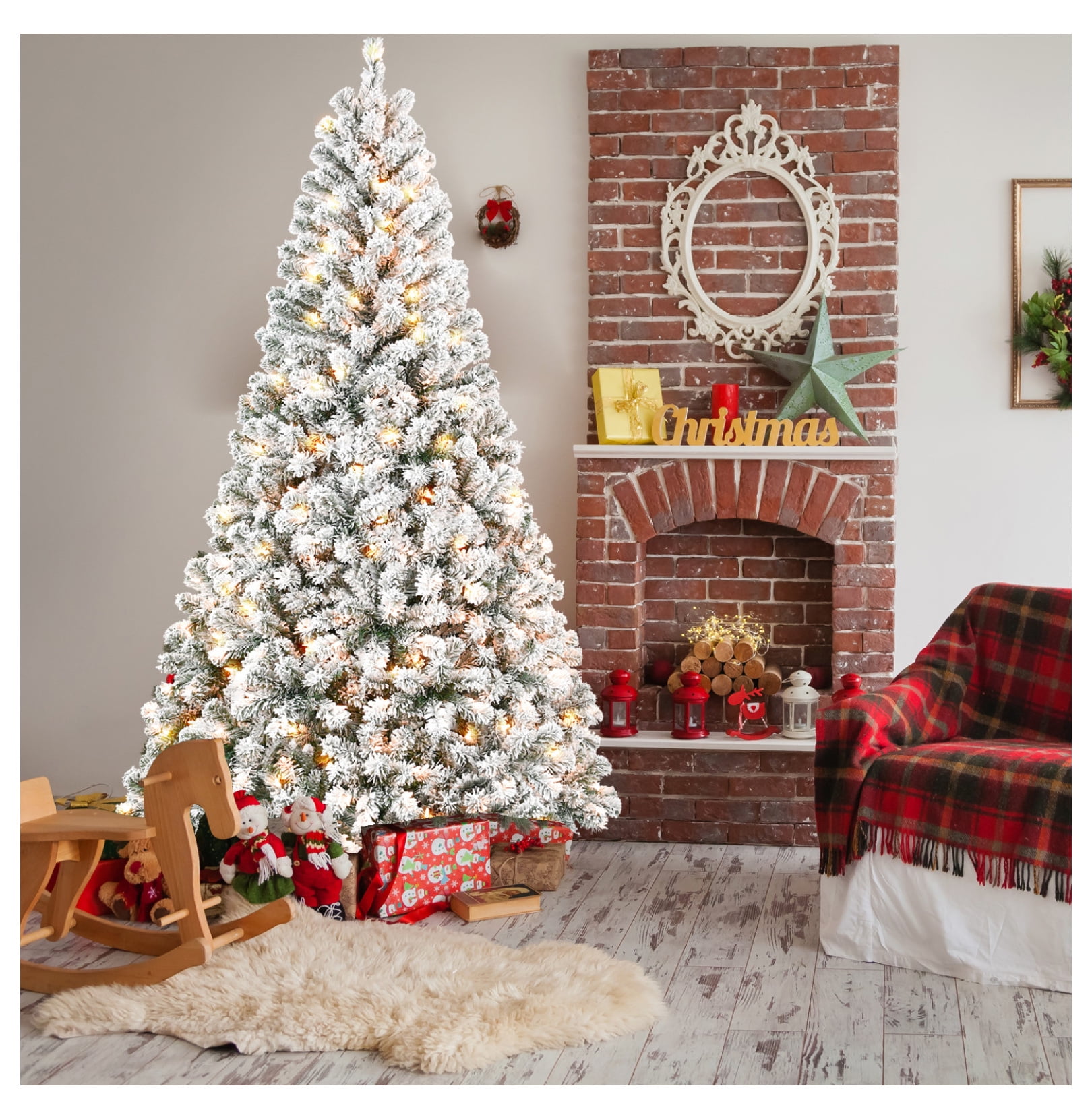4FT Flocked Christmas Tree with 100 Warm White Incandescent Lights ...