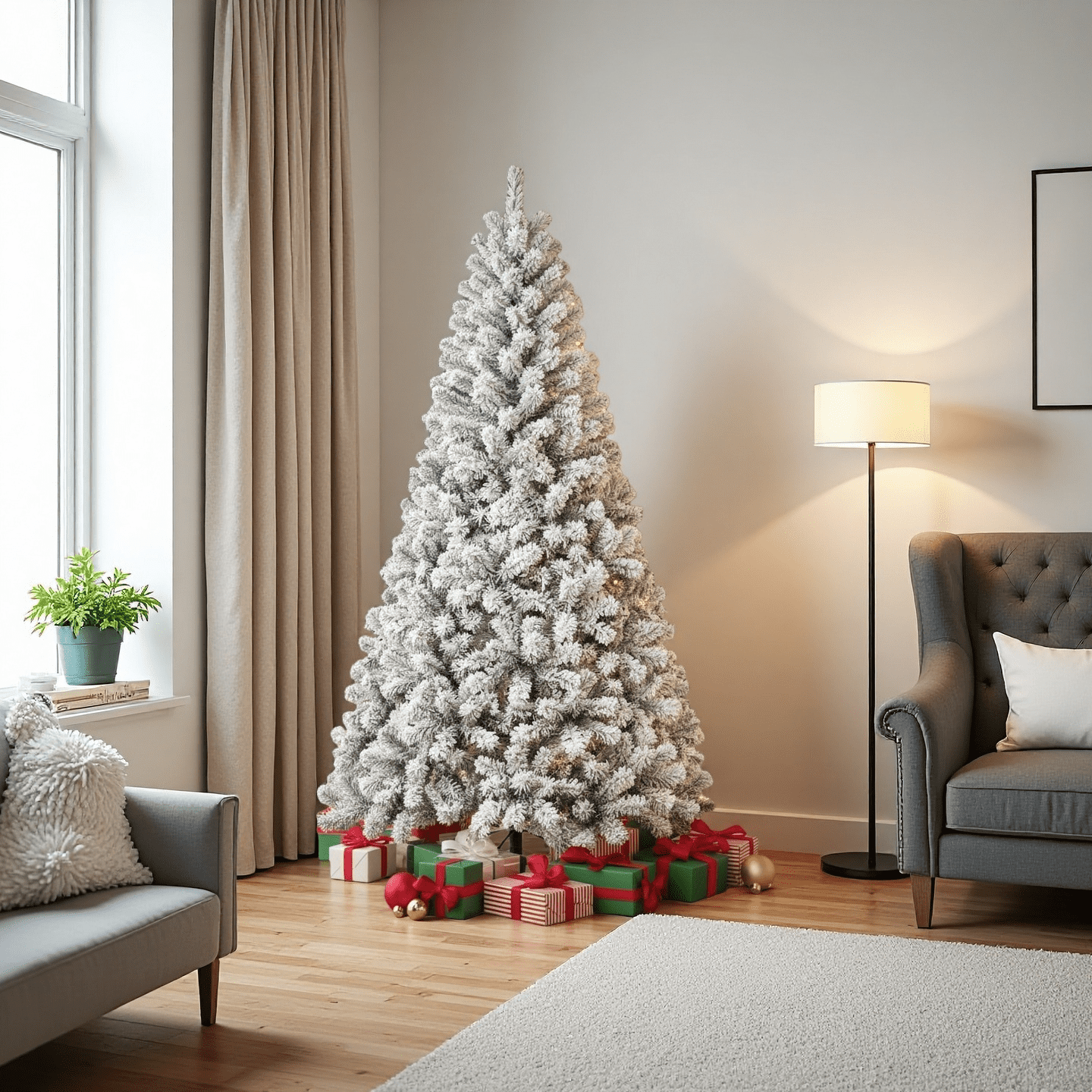 4FT Flocked Christmas Tree – 233 PVC Tips, Sturdy Metal Stand, Compact ...