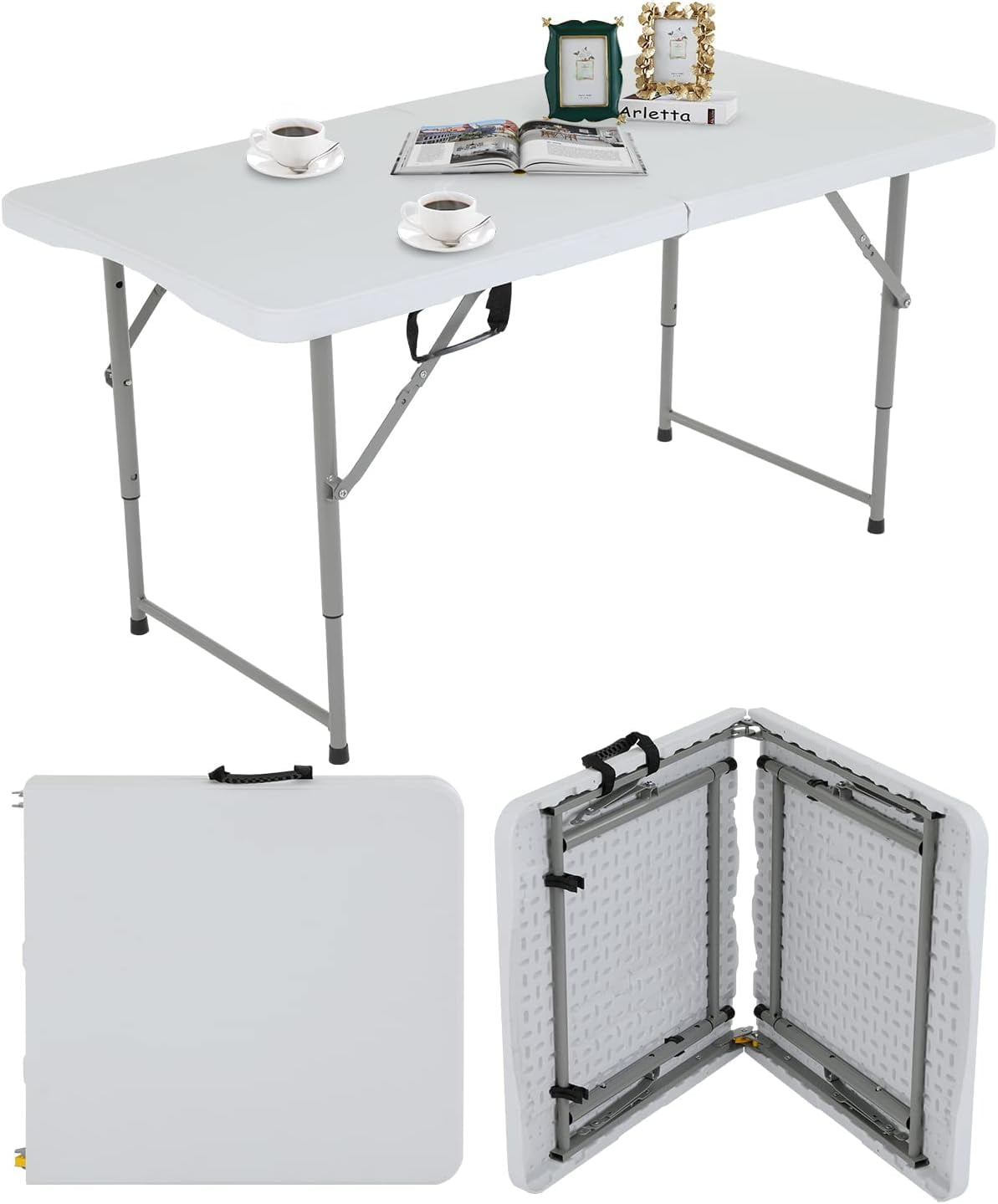 4FT Folding Table, Height Adjustable Table, Heavy Duty Plastic Tables ...
