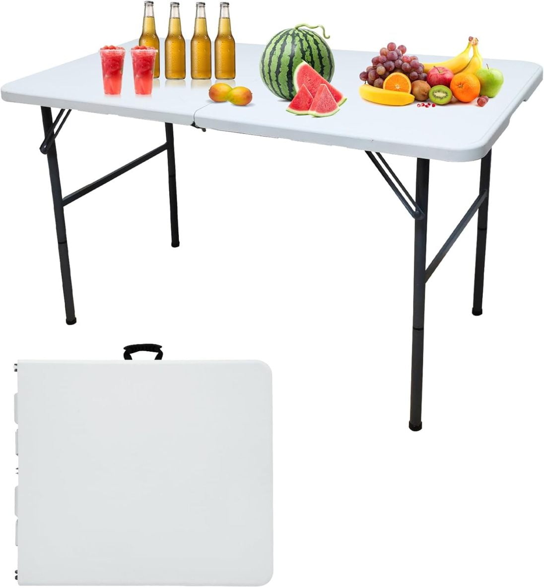 4FT Folding Table Portable Foldable Outdoor Camping Card Table Easy to ...