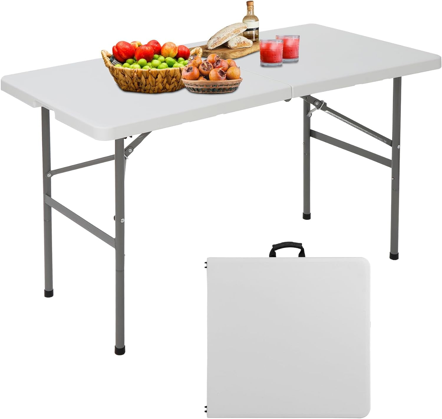 4FT Folding Table,Portable Heavy Duty Indoor Outdoor Plastic Camping ...