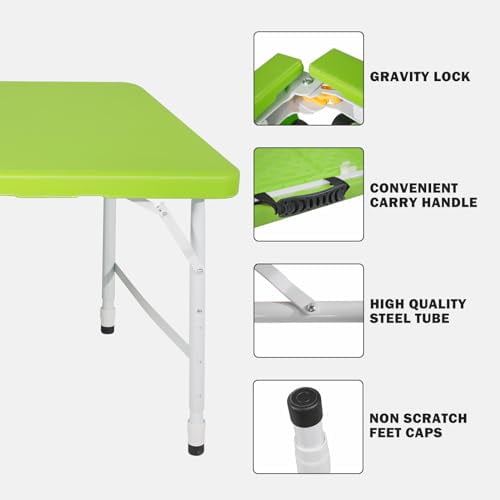 4FT Folding Table, Small Foldable Outdoor Table with Handle, Portable ...