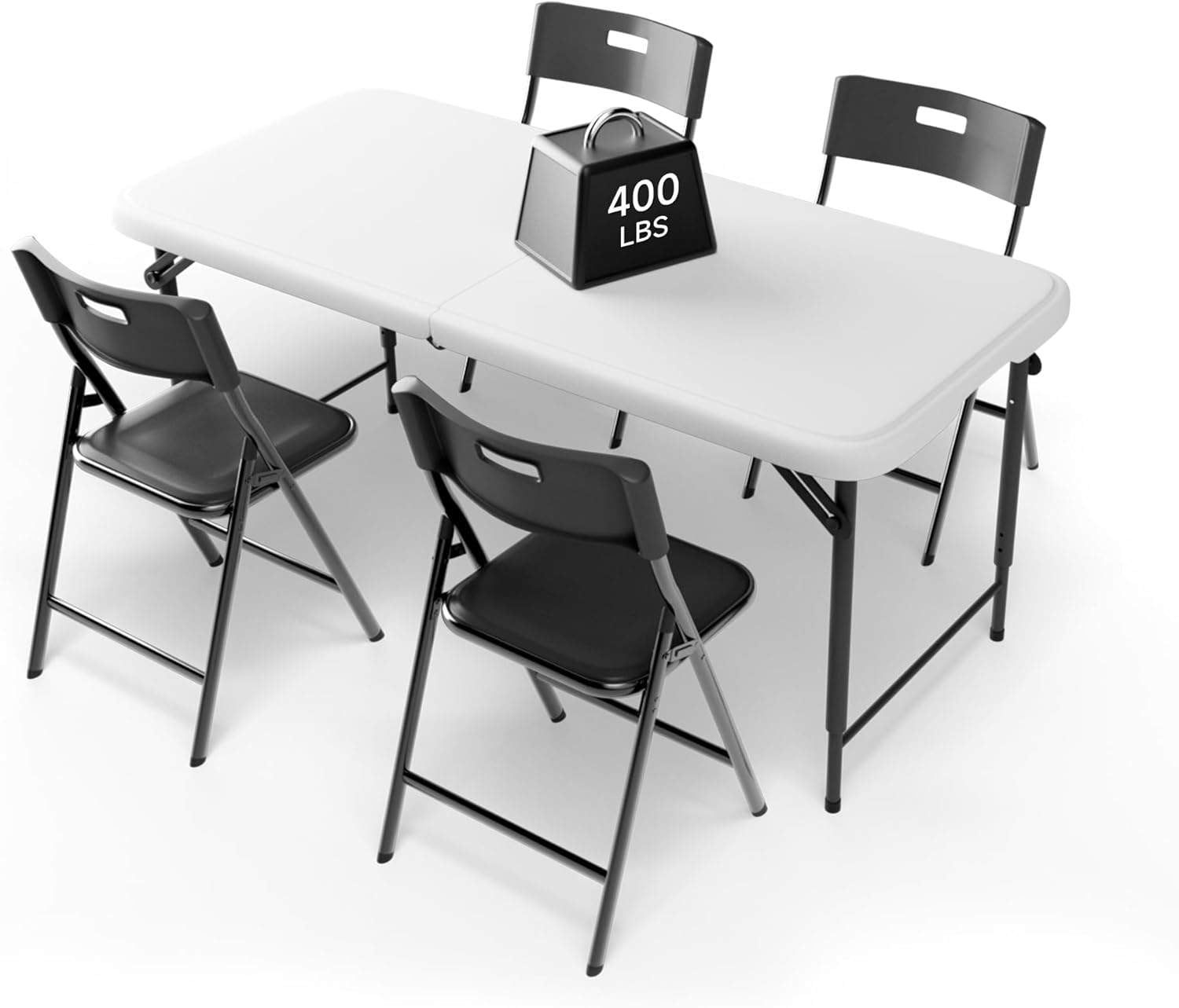 4FT Folding Table and 4 Folding Chairs Set – Heavy-Duty Portable ...