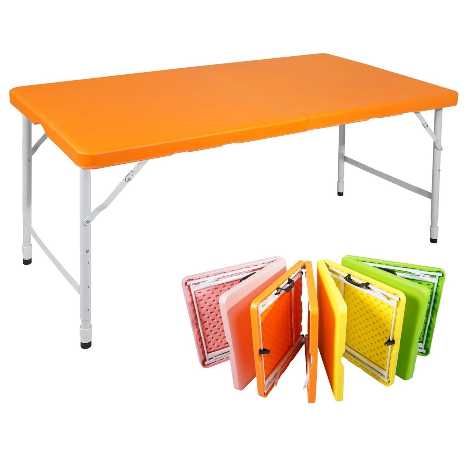 4FT Folding Table with Carry Handle, Portable Fold-in-Half Plastic ...