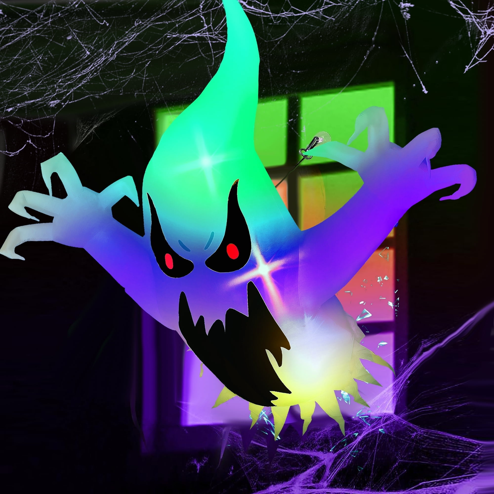 4FT Halloween Yard Inflatable Ghost Breaking Out from Window with LED ...