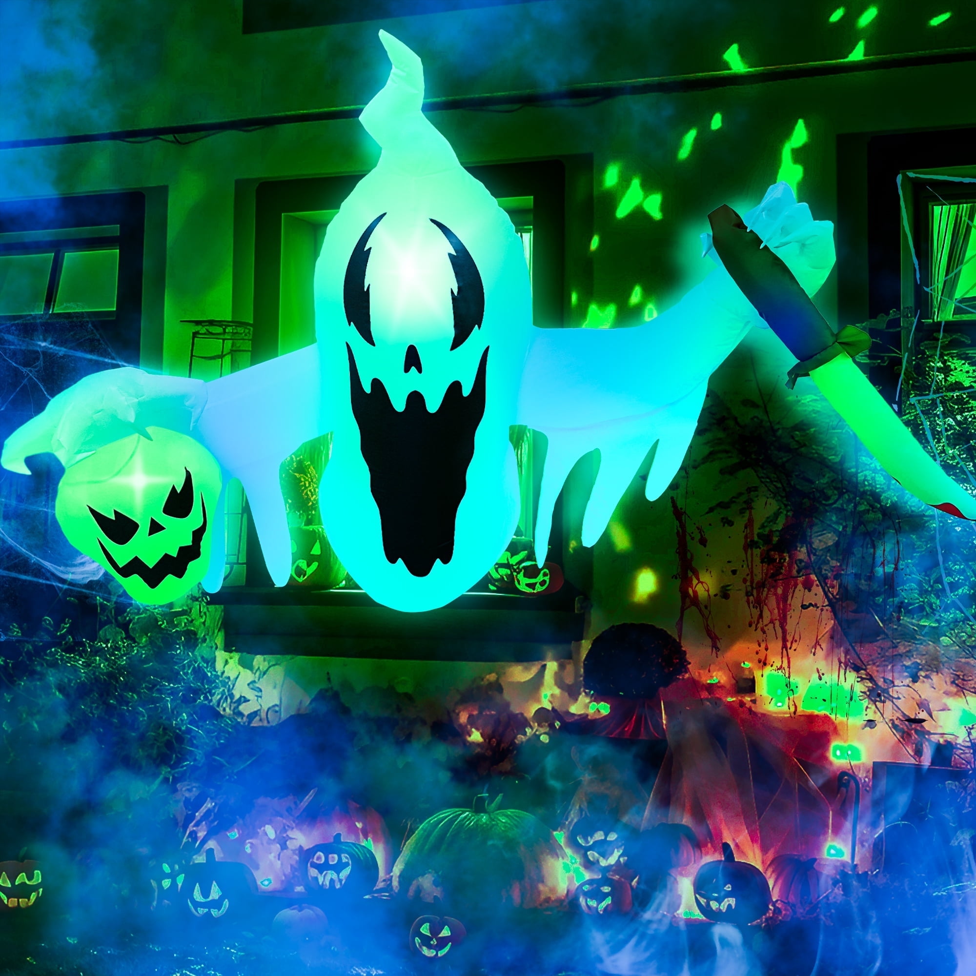 4FT Outdoor Halloween Tree Yard Inflatable Decoration, Scary Ghost with ...