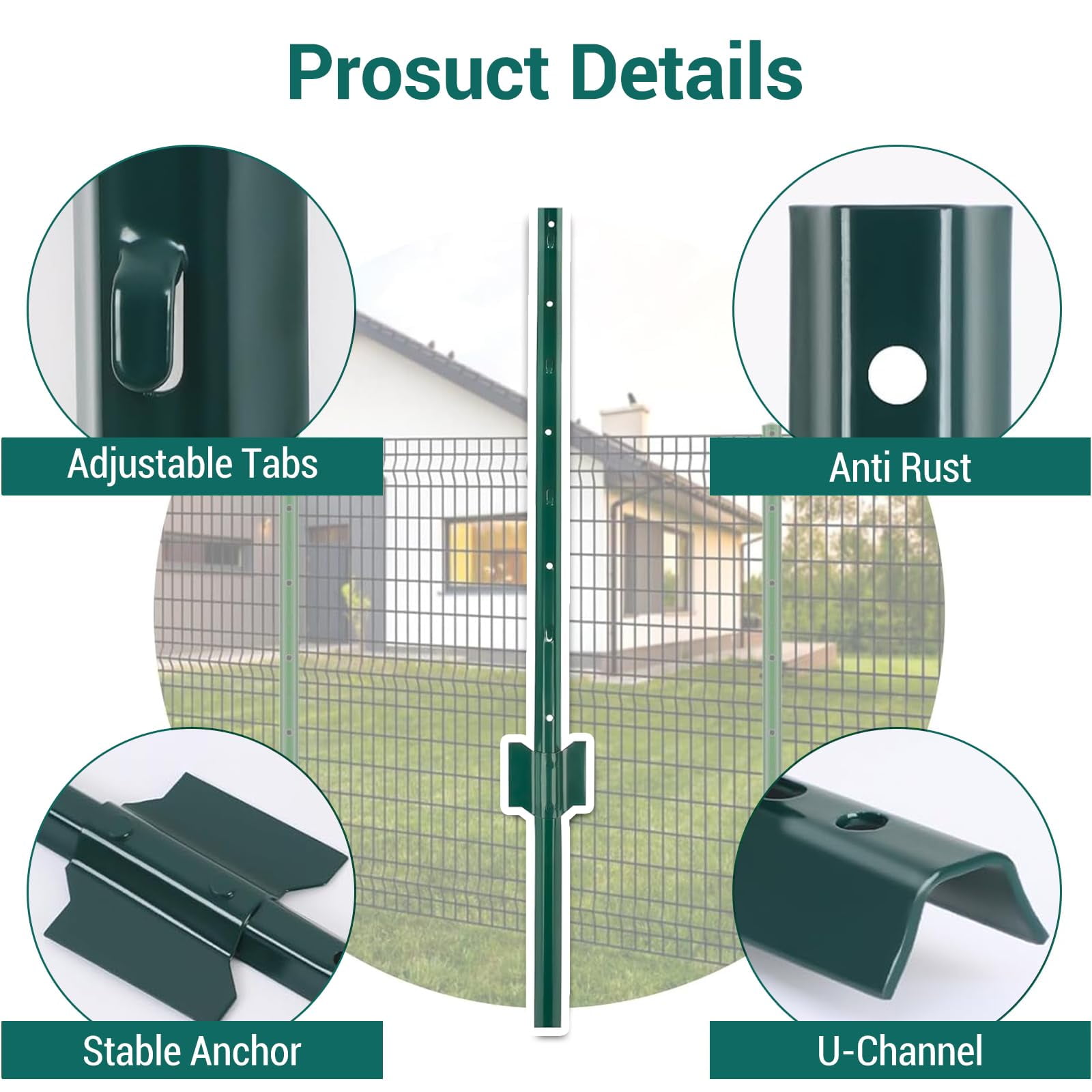 4FT Heavy Duty Metal U-Post Fence Stakes – Rust Resistant, No-Dig Steel ...