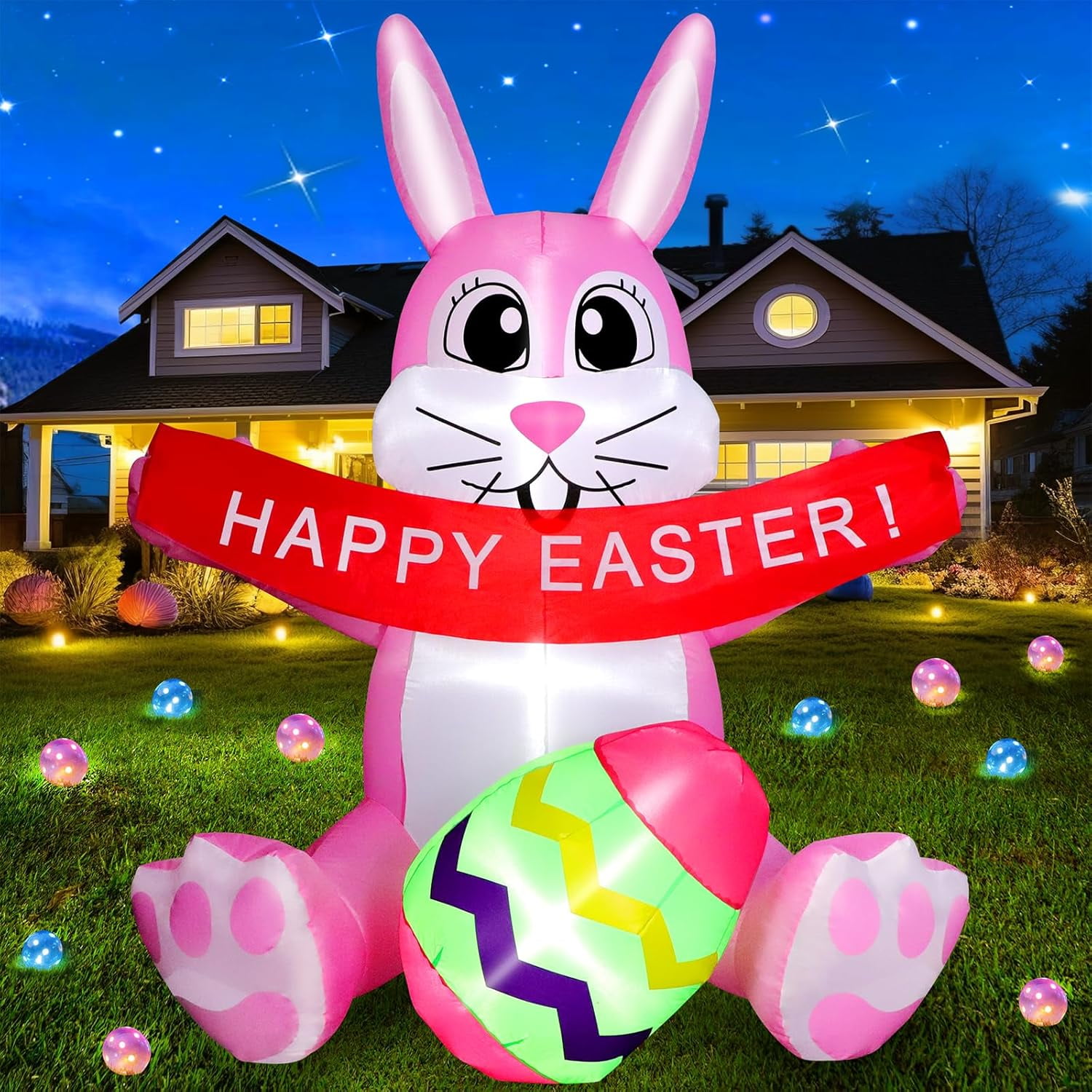 4FT Inflatable Bunny with Egg, Easter Outdoor Yard Decorations, Blow Up ...