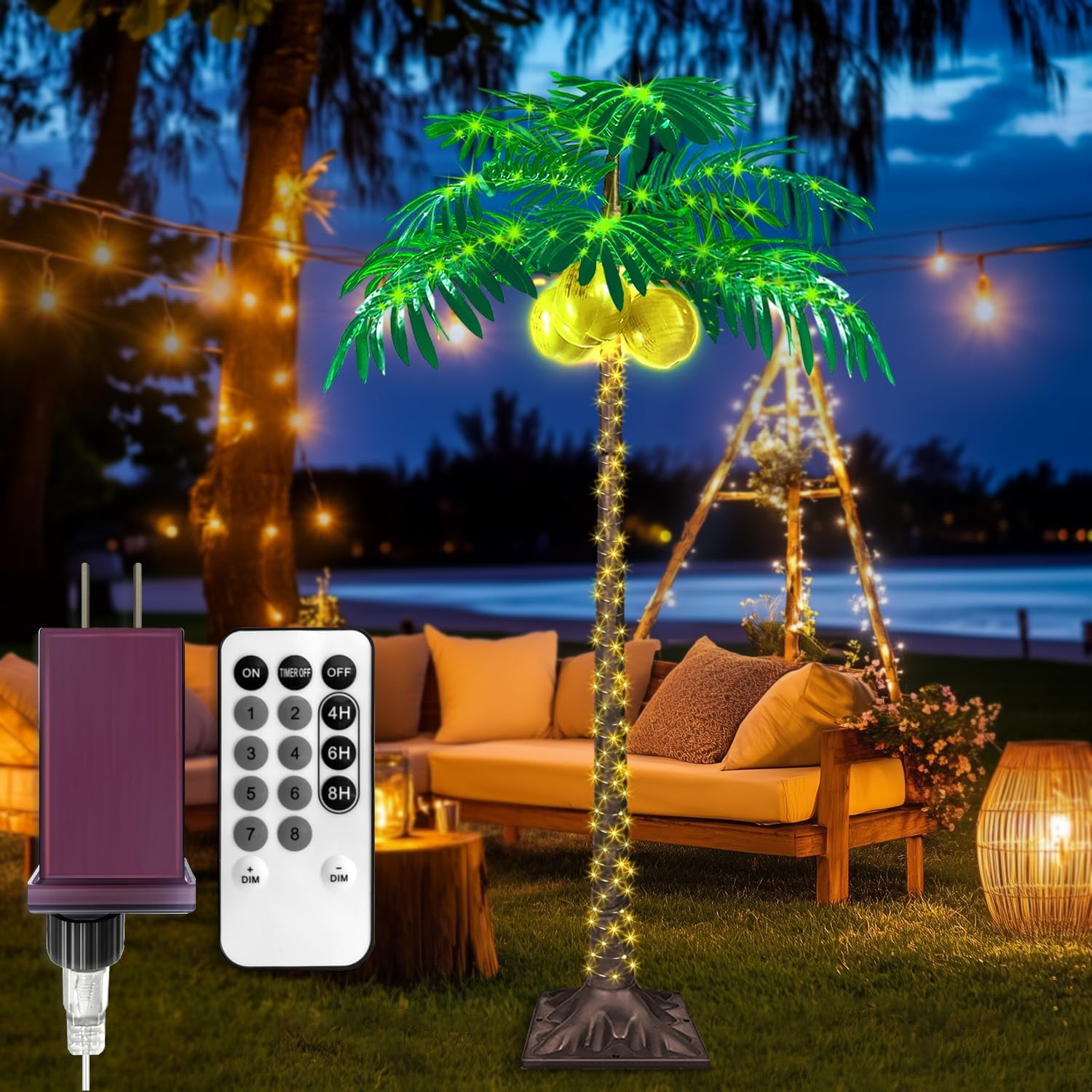 4FT LED Palm Tree with 301pcs Lights, Lighted Palm Tree for Outside ...
