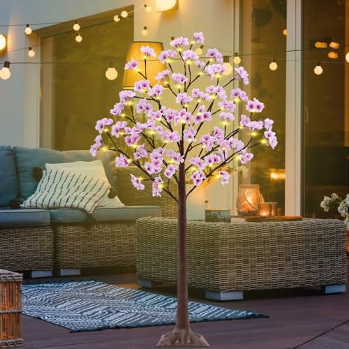 4FT Lighted Cherry Blossom Tree - Faux Artificial Light Up Pink Tree ...