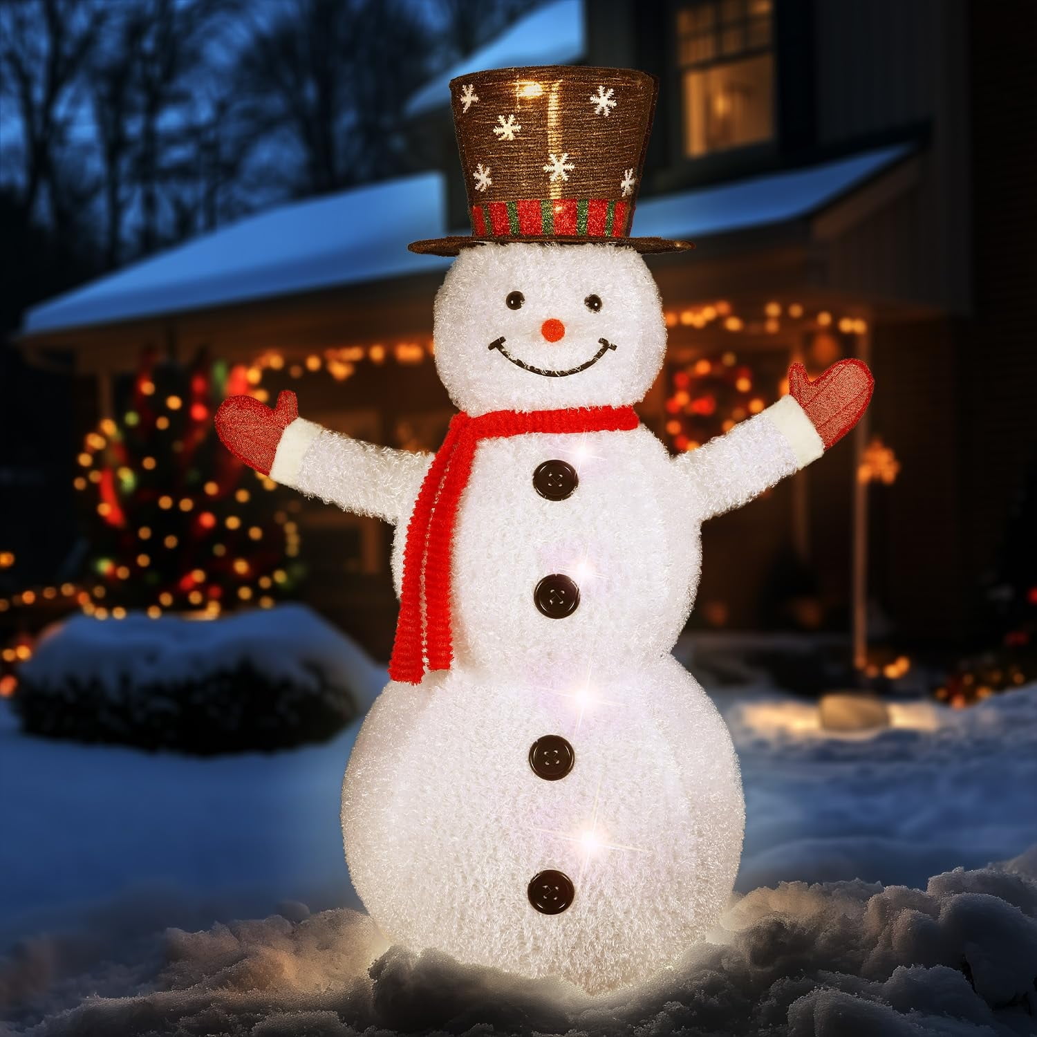 4ft Lighted Pop Up Snowman Christmas Decoration Large White Plush