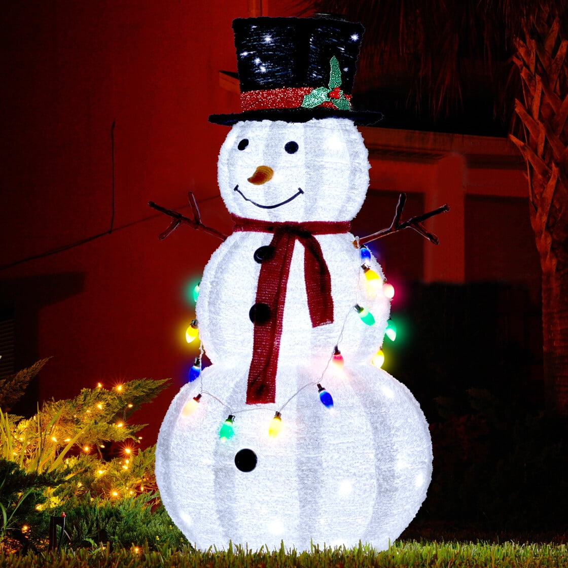 4FT Lighted Snowman Christmas Yard Decorations, Pre-lit Pull Up Snowman ...
