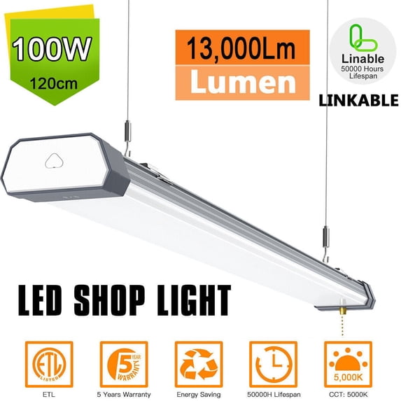 4FT Linkable LED Shop Light 100W 13000 Lumen Ceiling Tube Fixture 5000K ...