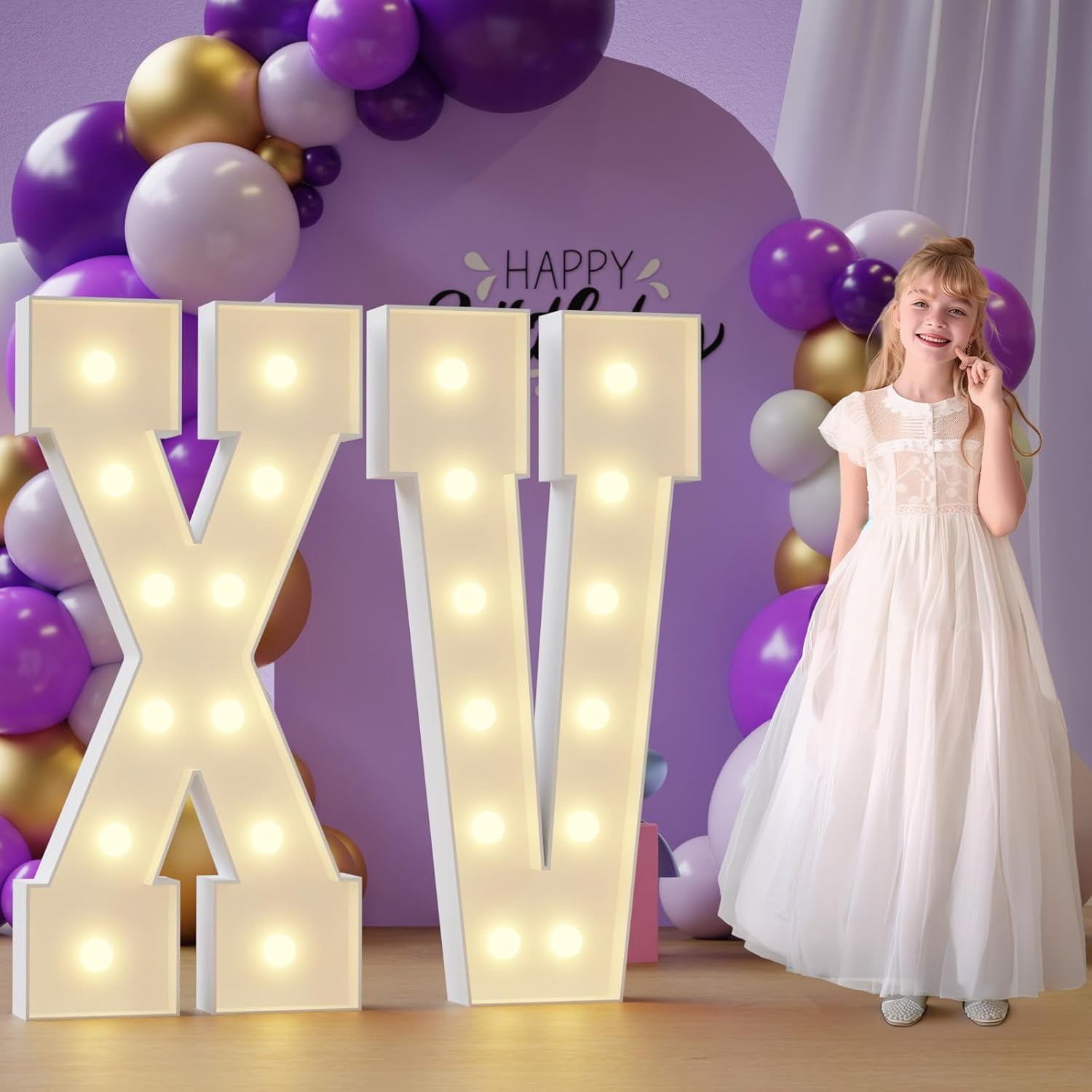 4FT Marquee Letters XV Light Up Number, 15th Birthday Decorations ...