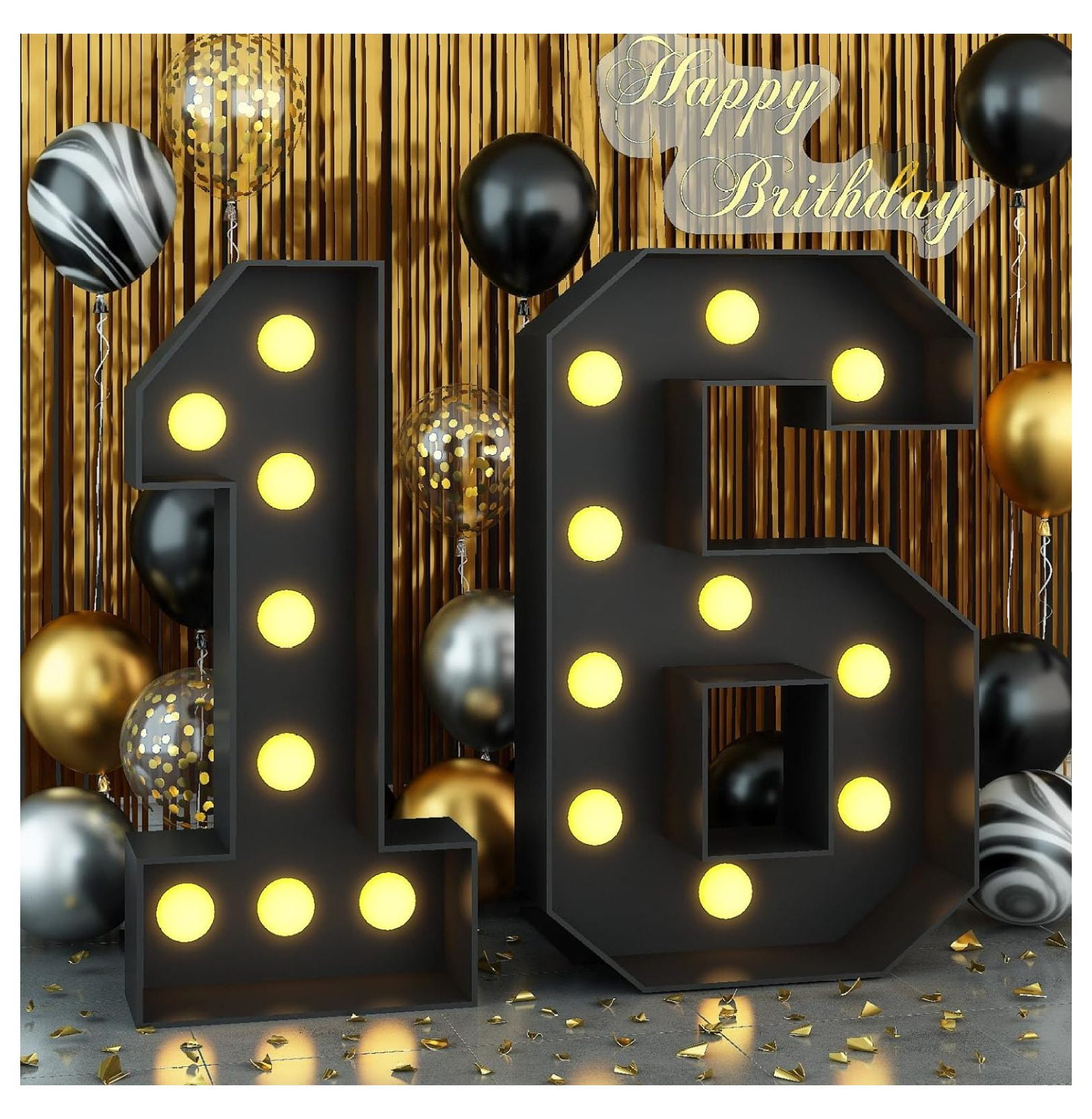 Omsix 4FT Light Up '16' Marquee Numbers Kit: Black Party Decor for ...