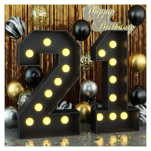4FT Marquee Light up Numbers 21 Large Black Marquee Numbers for 21st ...