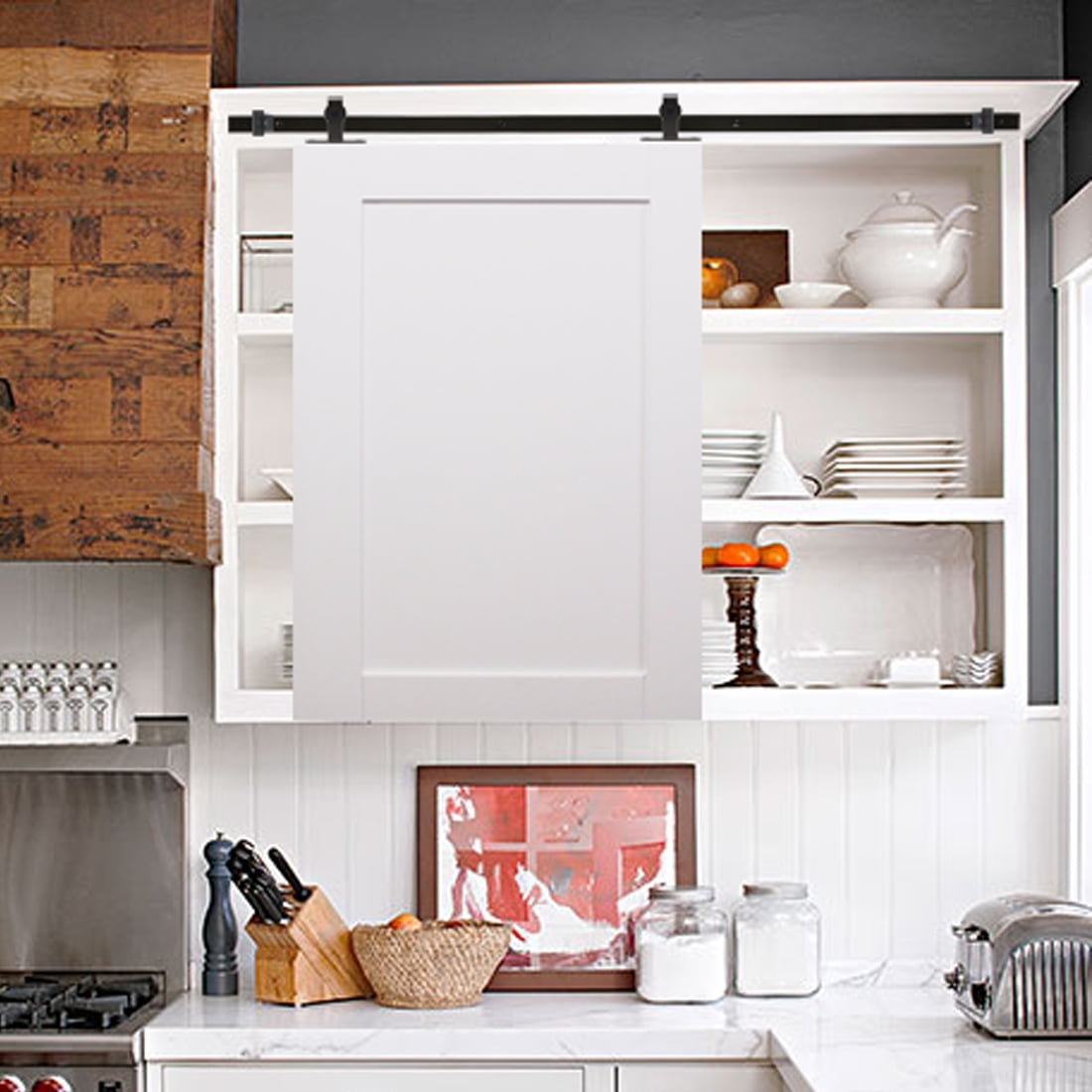 4FT. Mini Sliding Barn Wooden Door Hardware for Cabinet and TV Stand ...