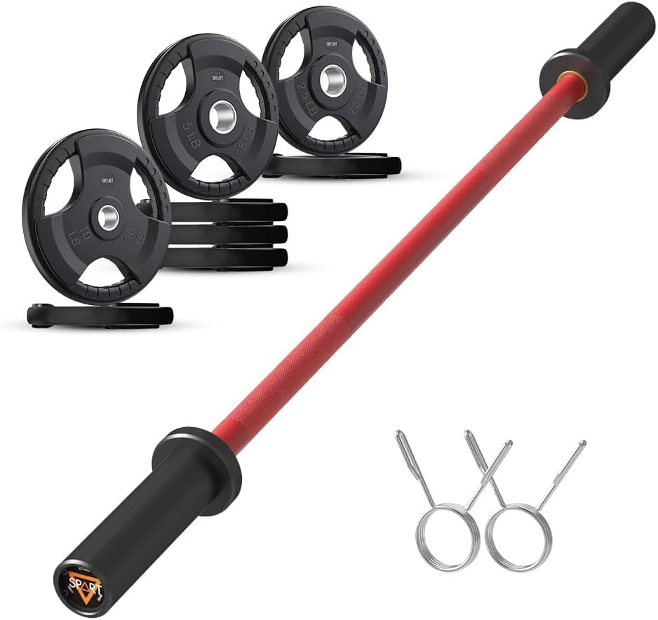 4FT Olympic Barbell Bar, 47Inch Straight Weight Bar with 2 Collars ...