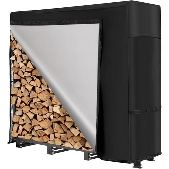 4FT Outdoor Firewood Rack with Cover, Heavy Duty Square Strong Stand ...