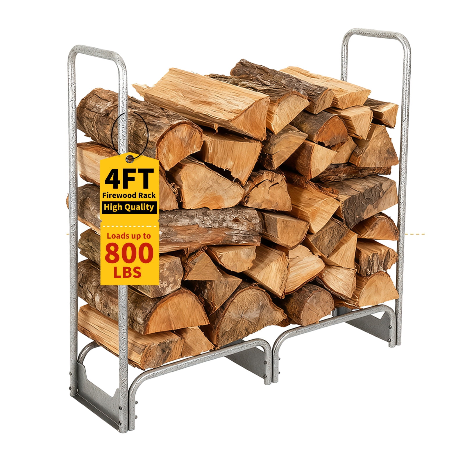 4FT Outdoor Firewood Rack, Heavy Duty Steel Wood Storage Log Holder ...