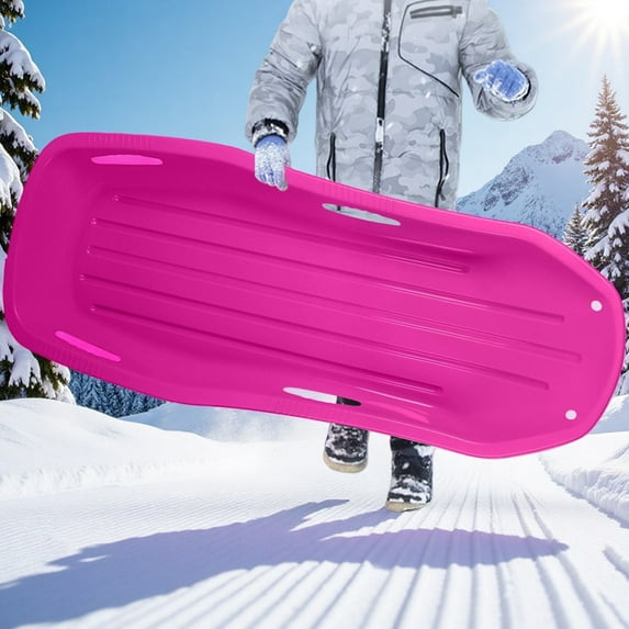 4FT Pink All-Weather Snow Sled, Durable Two-Rider Toboggan with Polished Bottom for Maximum ...