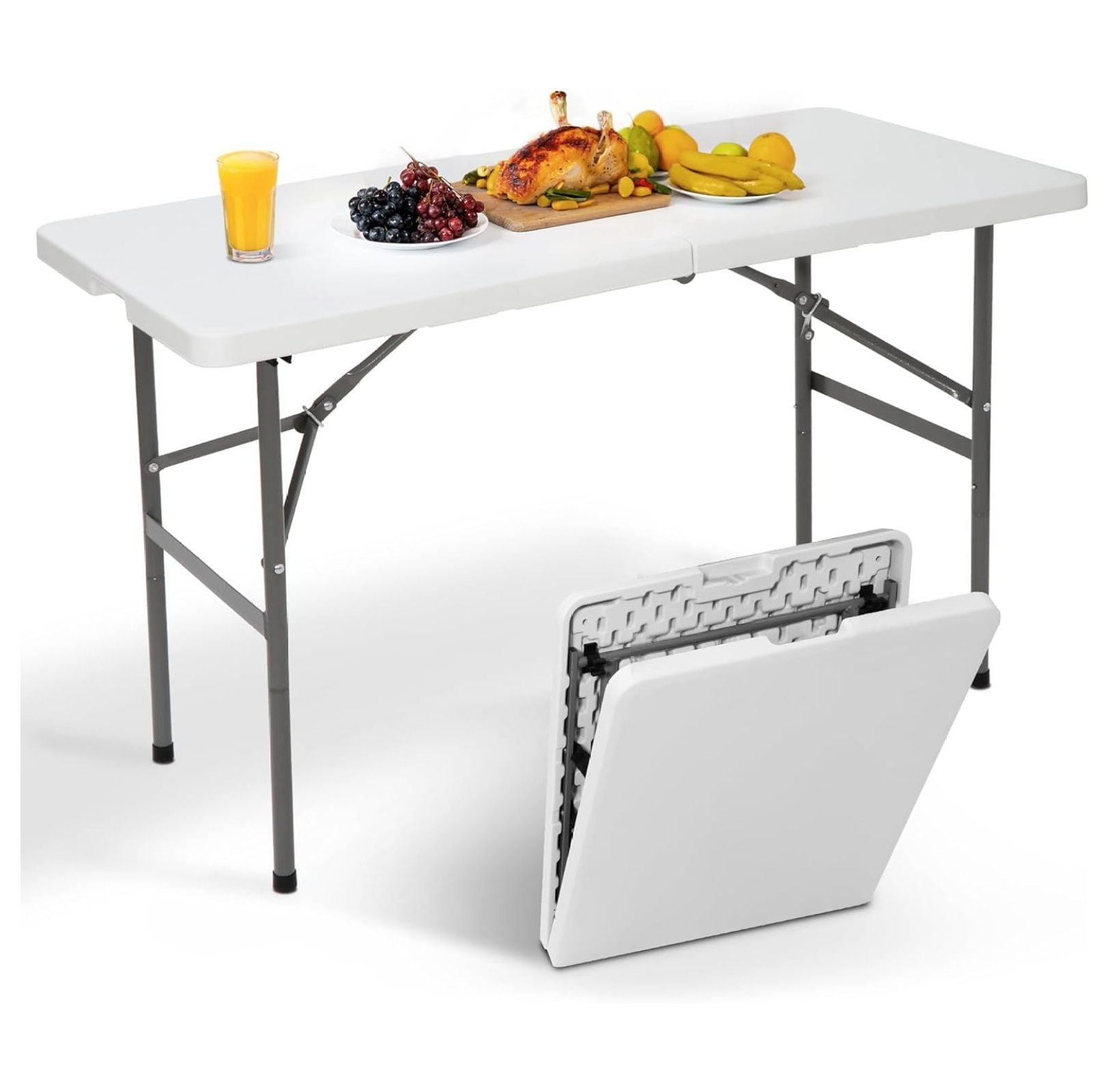 4FT Plastic Folding Fold-in-Half Table, Portable Indoor Outdoor Heavy ...