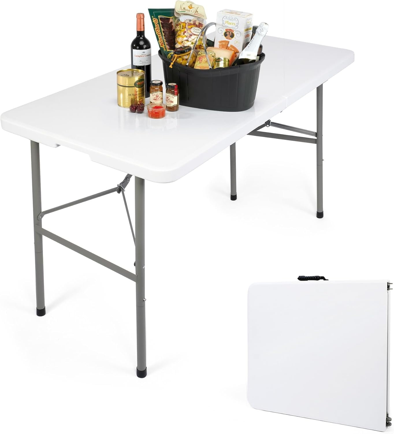 4FT Plastic Folding Table, Indoor Outdoor Heavy Duty Portable Foldable ...