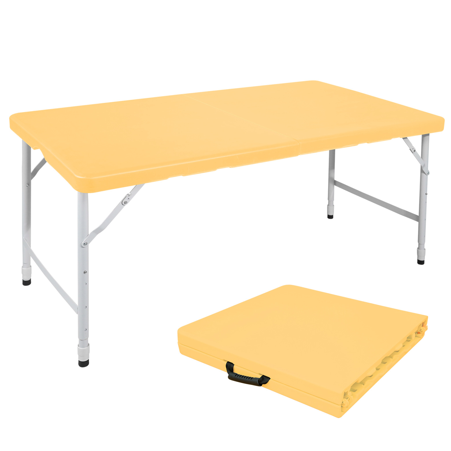 4FT Portable Folding Table with Adjustable Height, Fold-in-Half Utility ...