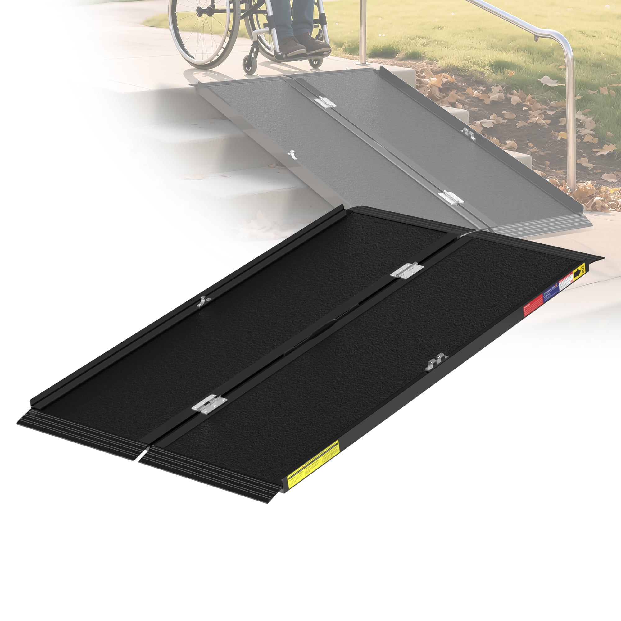 4FT Portable Wheelchair Ramp with Quick-Lock, Black Seamless Non-Slip ...