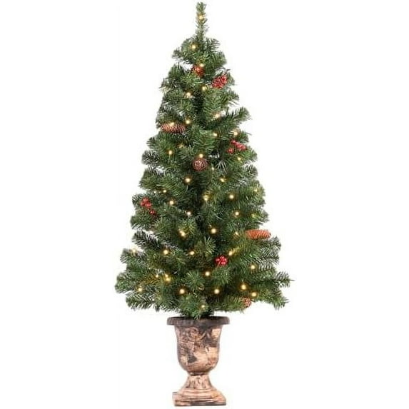 4FT Pre-lit Artificial Potted Christmas Tree with 50 LED Lights，Small ...