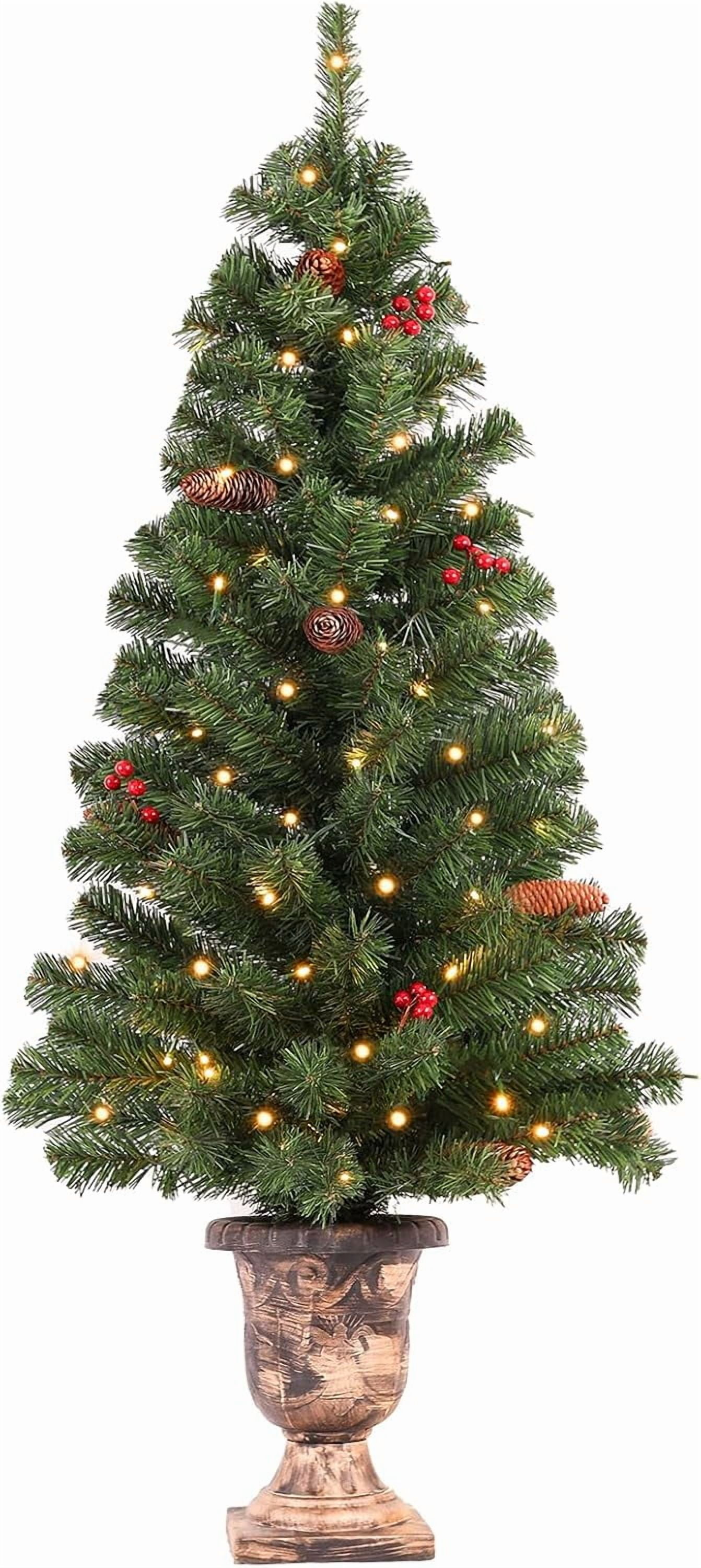 4FT Pre-lit Artificial Potted Christmas Tree with 50 LED Lights，Small ...