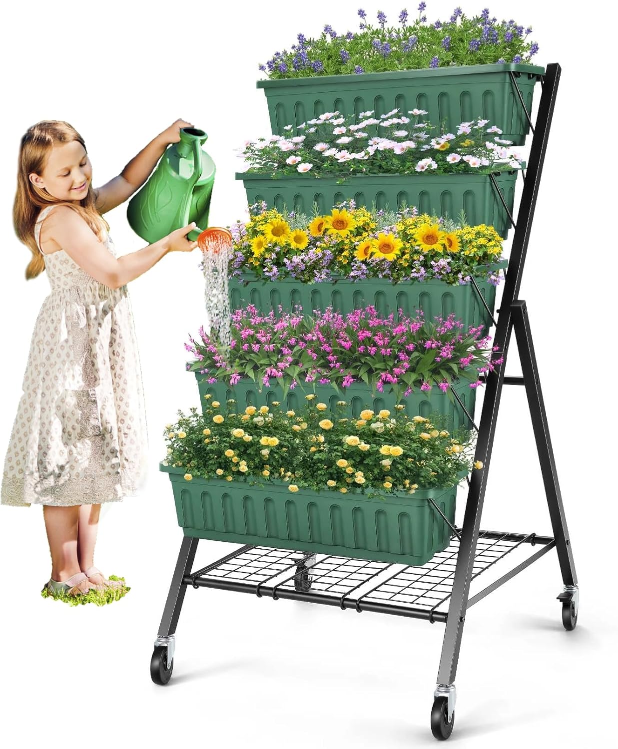 4FT Raised Garden Bed, 5 Tiers Vertical Planter with Lockable Caster ...
