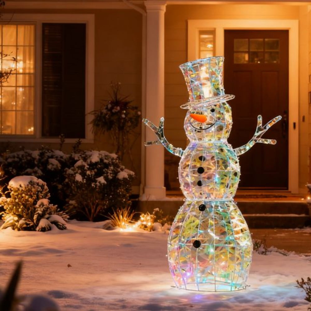 4FT Shimmering Snowman Christmas Decoration, Pre-Lit with 100 Warm ...