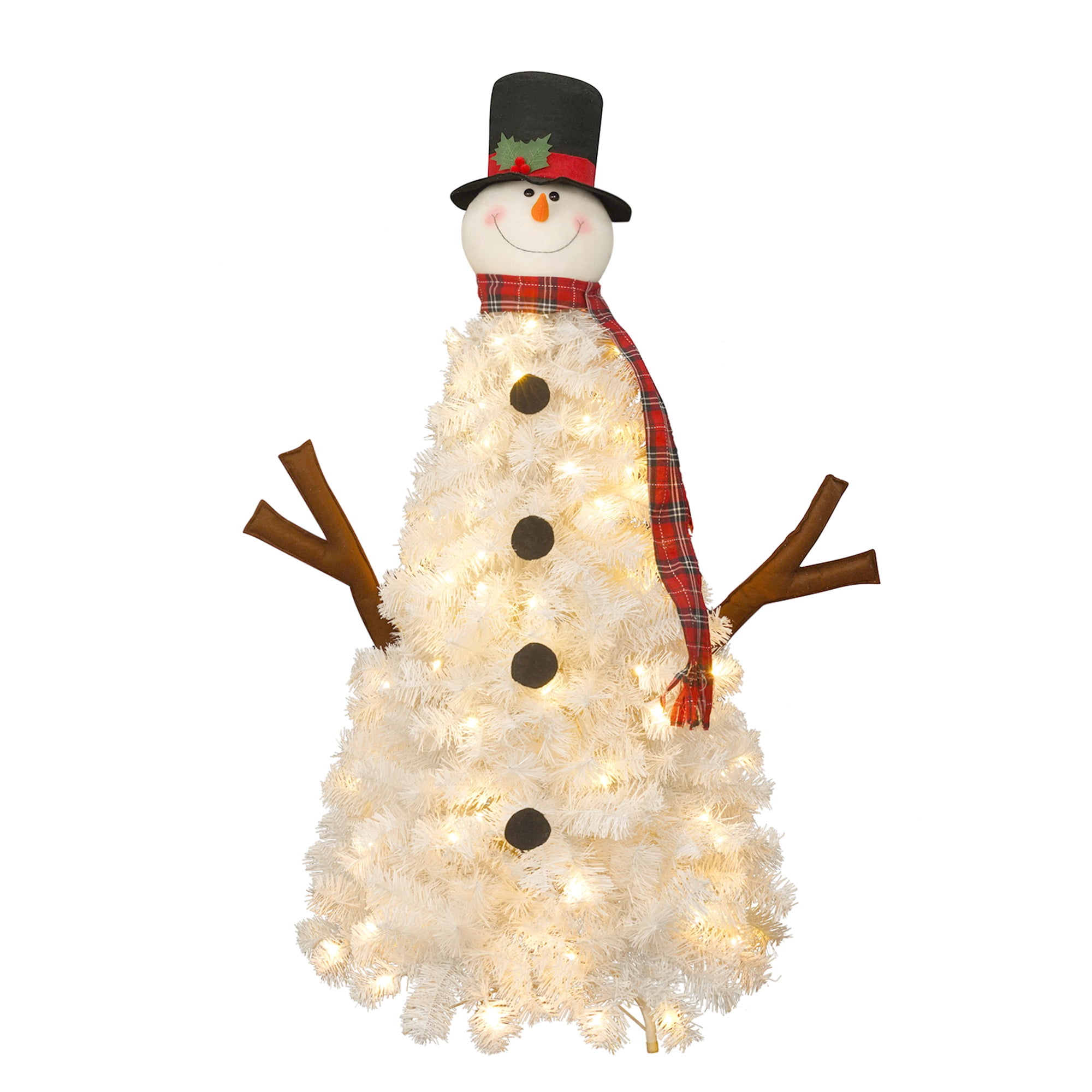 4FT Snowman Christmas Tree, Prelit White Xmas Tree with 150 Lights ...