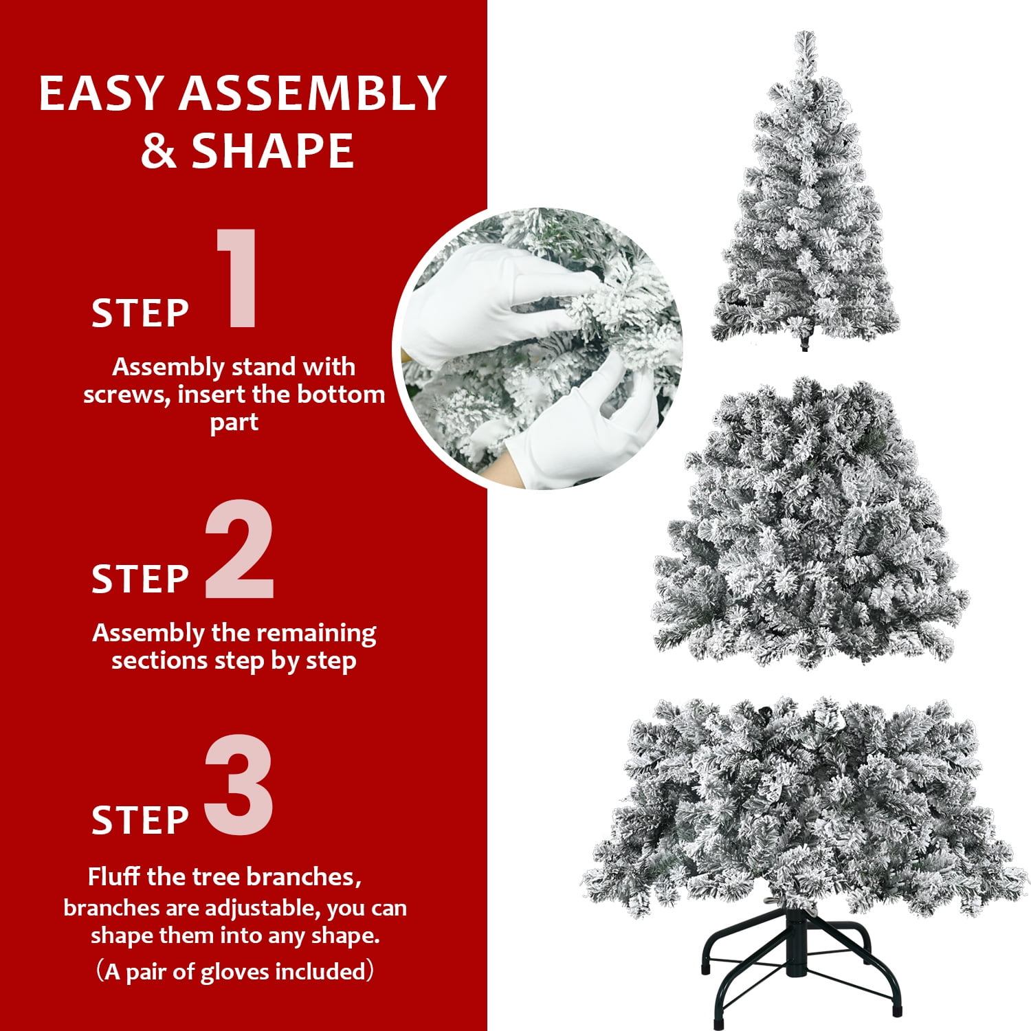 4FT Snowy Flocked PVC Christmas Tree - Compact 233 Tips, Full Shape ...
