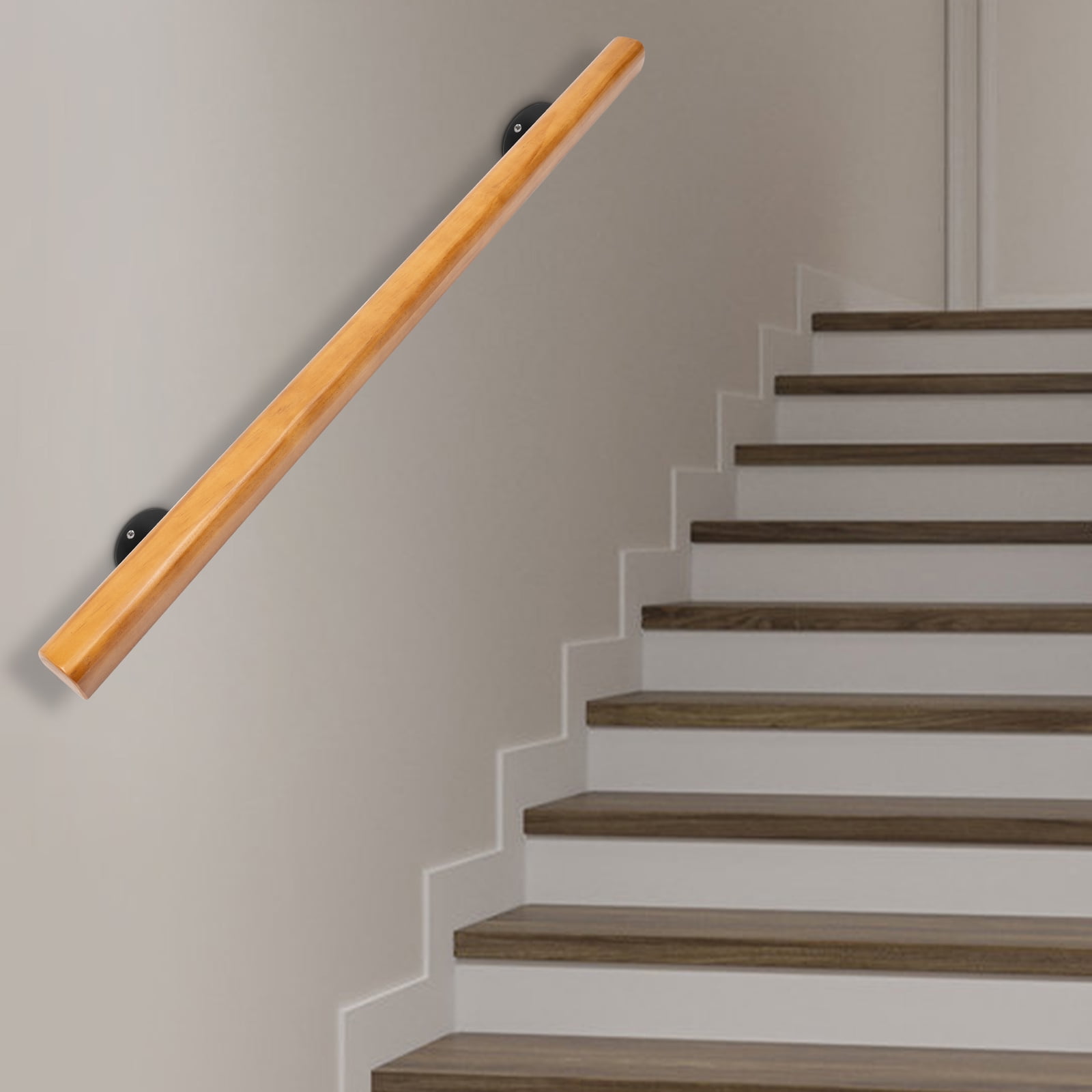 4FT Solid Wood Handrail for Indoor Stairs – 4ft Metal & Pine Support ...