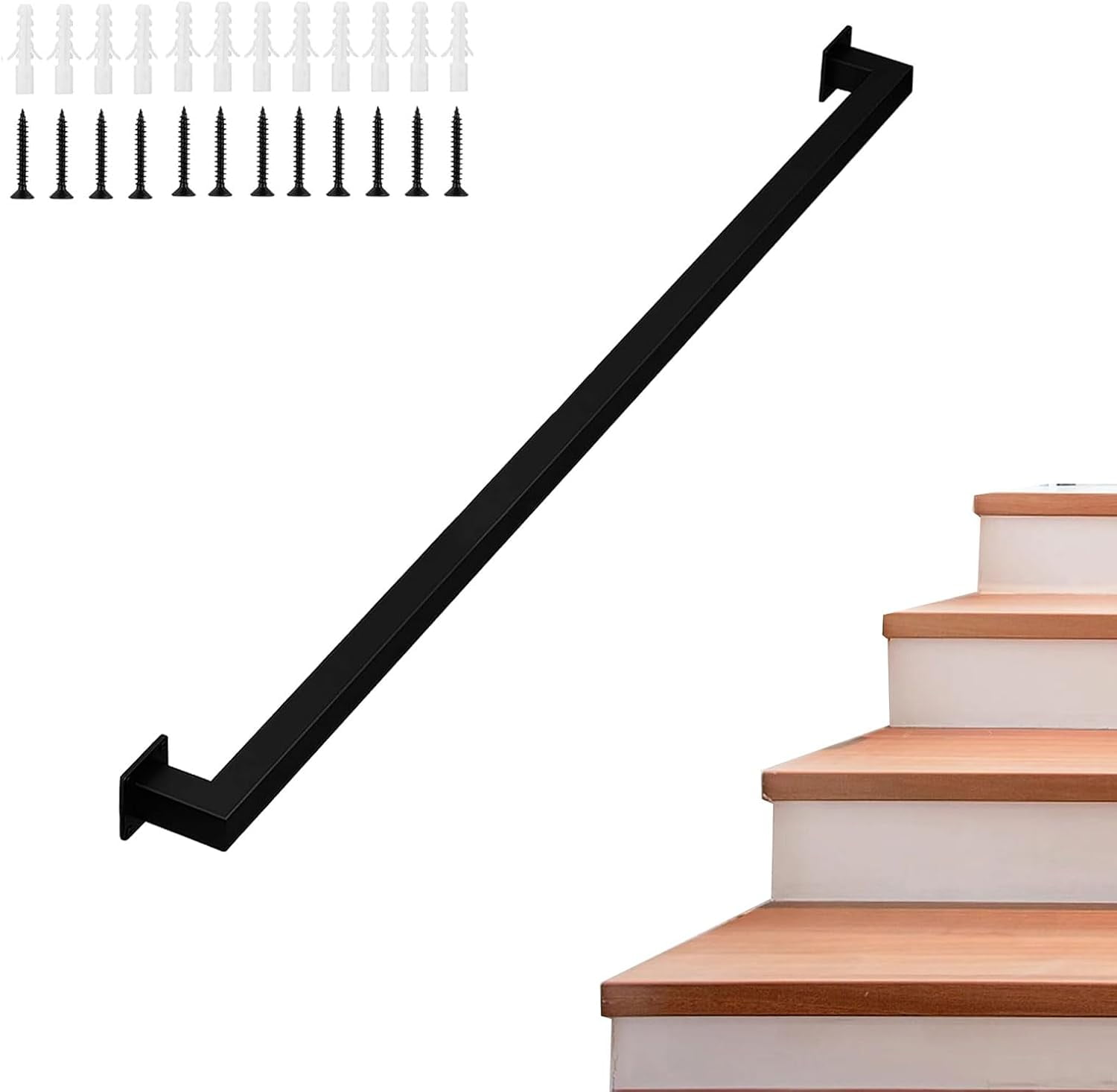 4FT Square Wall Stair Handrail,Industrial Staircase Railing Tube ...