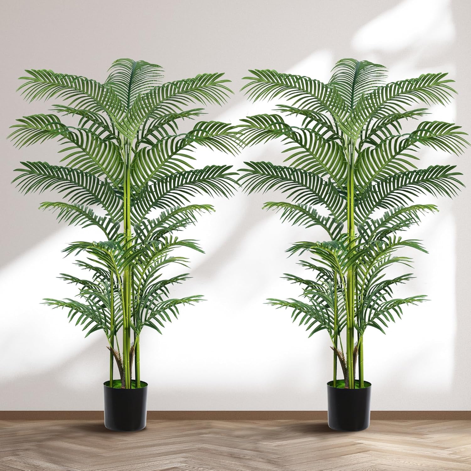 4FT, Suntee Fake Tree with White Tall Planter 2 Pack, Faux Tropical Areca Floor Plant in Pot ...