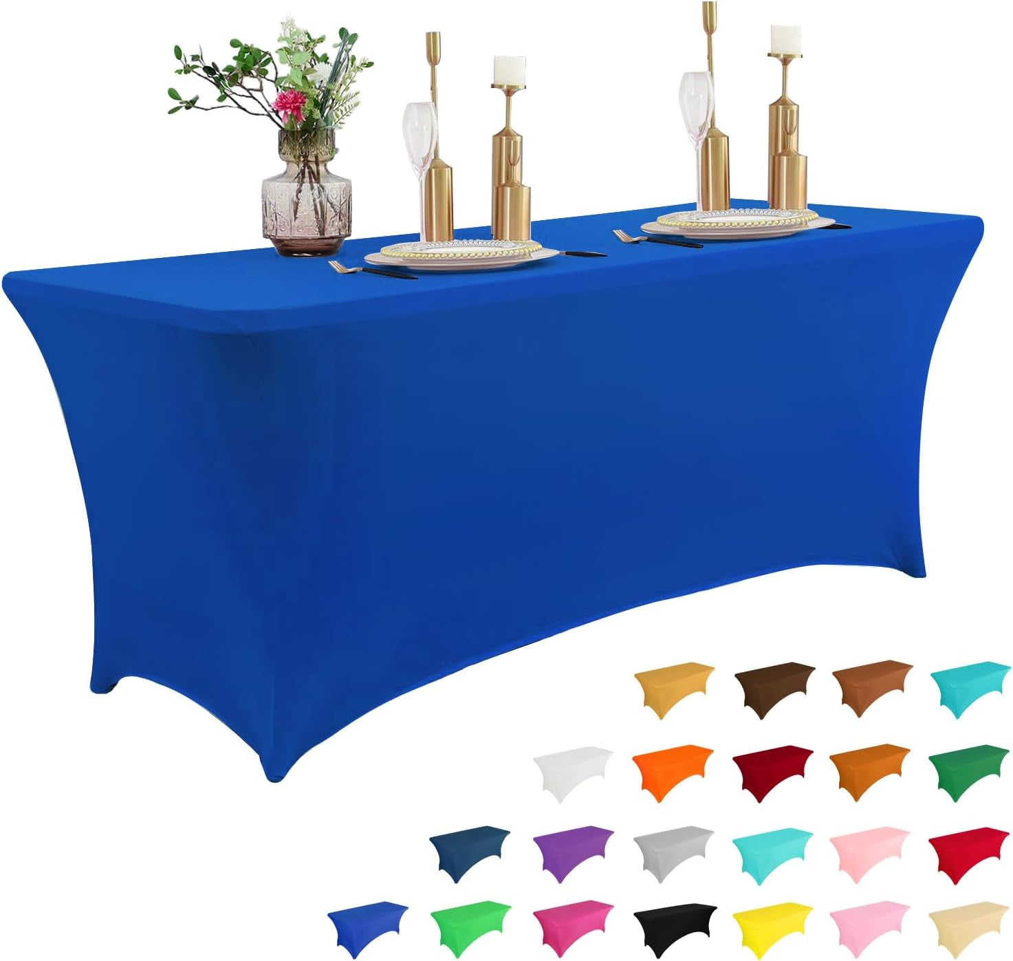 4FT Table Cloth for Rectangular Fitted Events Stretch Royal Blue Table ...