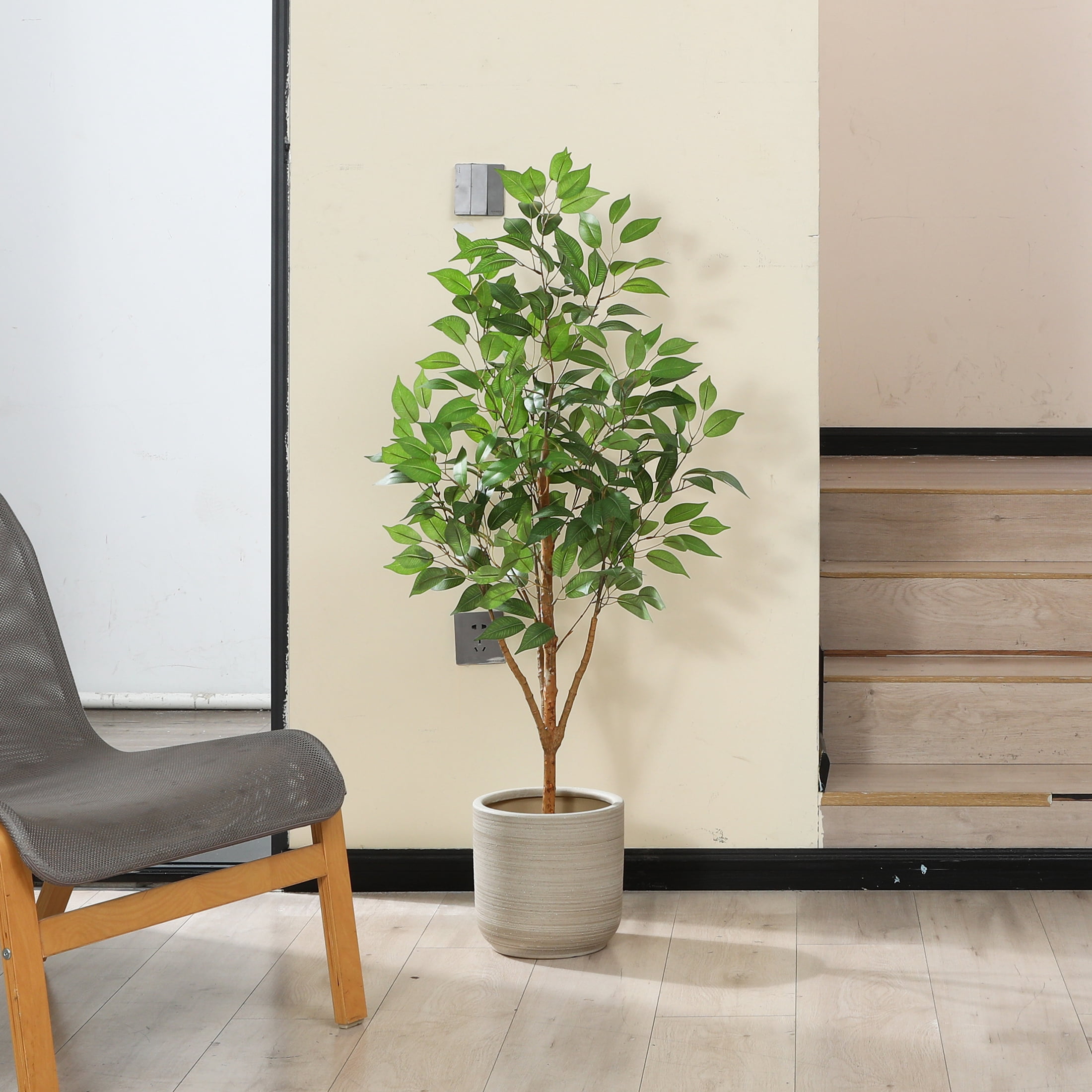 4FT Tall Artificial Ficus Tree with Natural Wood Trunk and Lifelike ...