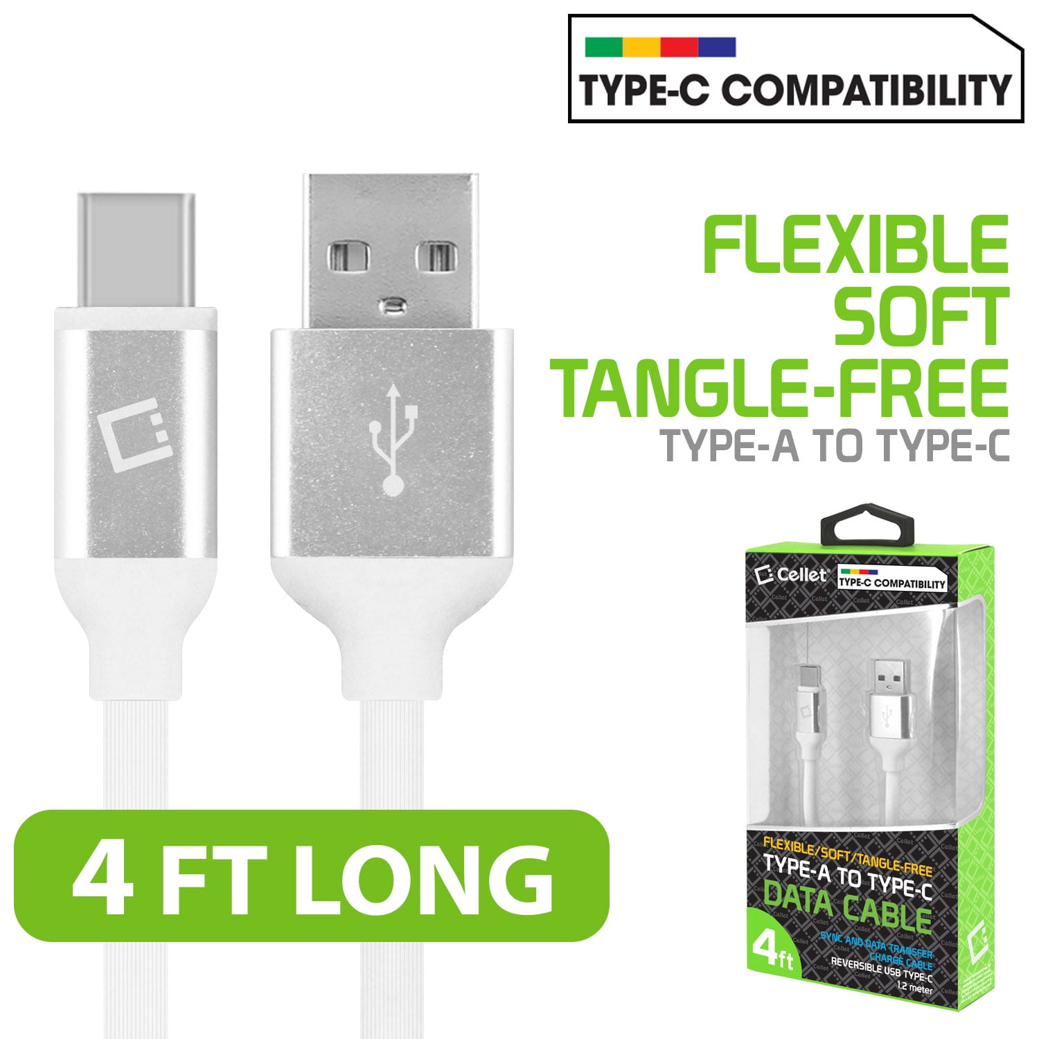 4FT USB-C to USB-A Flexible / Soft / Tangle-Free Data cable - by Cellet ...