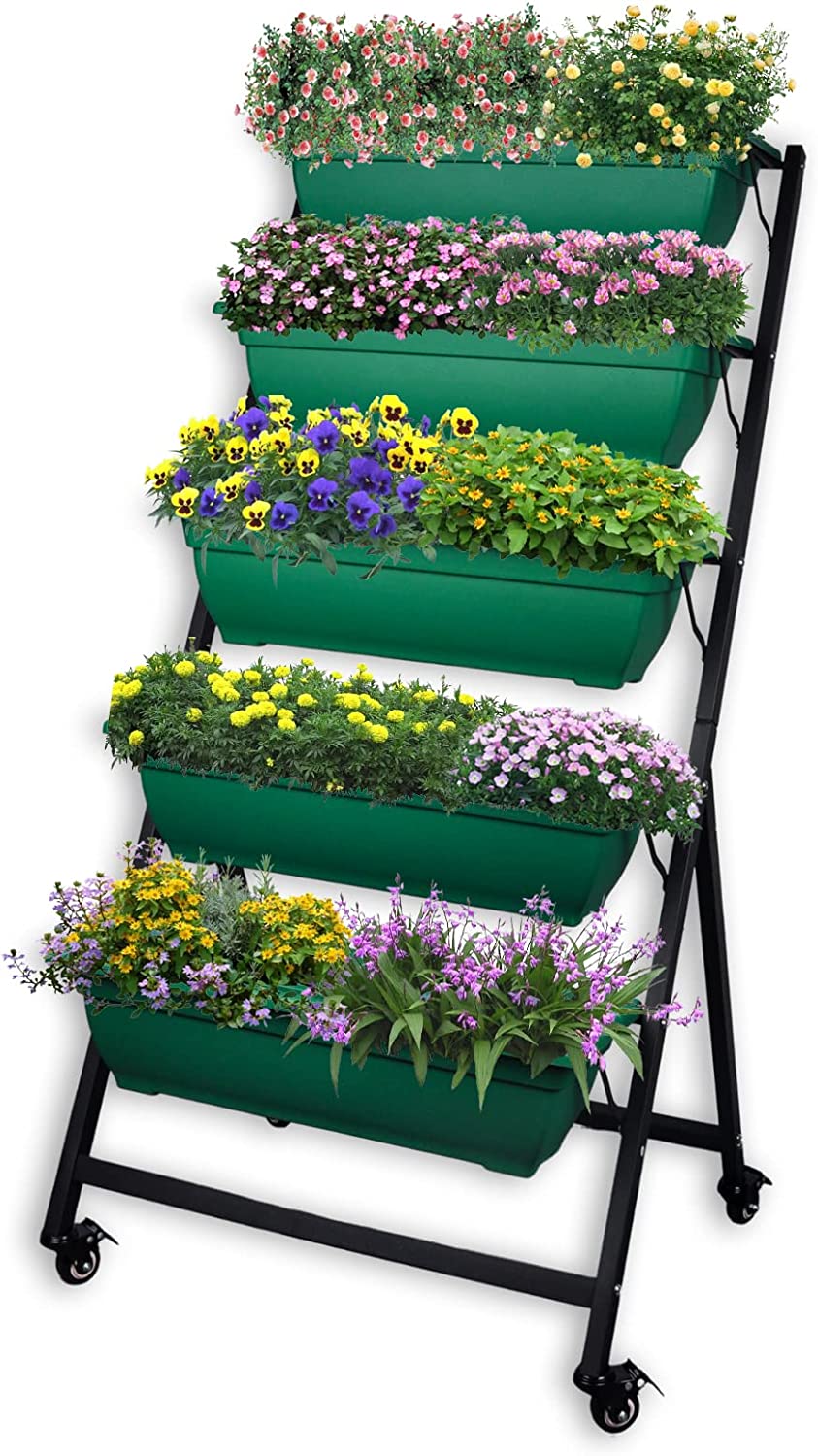 4FT Vertical Raised Garden Bed 5 Tier Planter Box with Wheels, to Grow ...