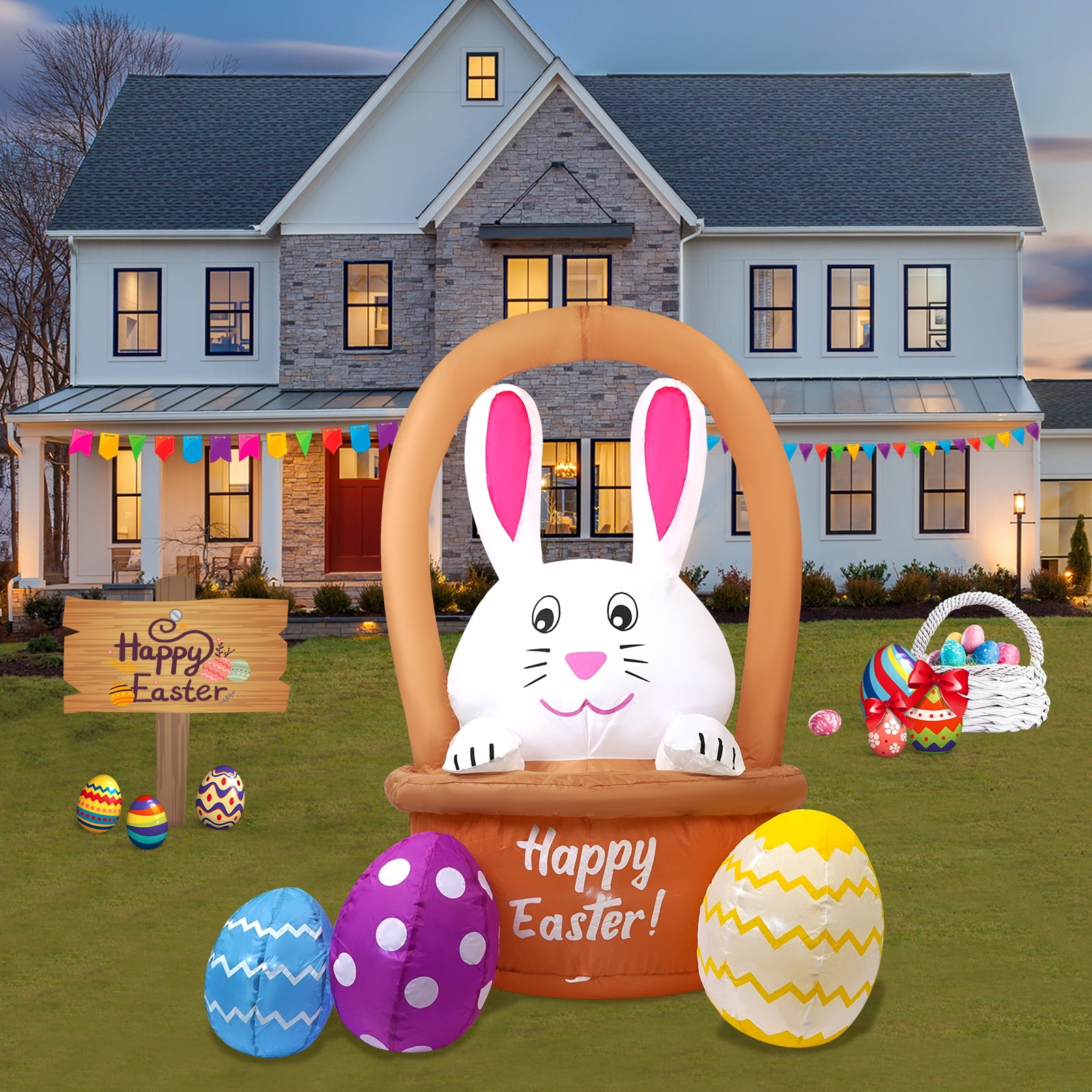 InfleasJoiy 4 Ft Bunny Egg Easter Outdoor Inflatable Decoration ...