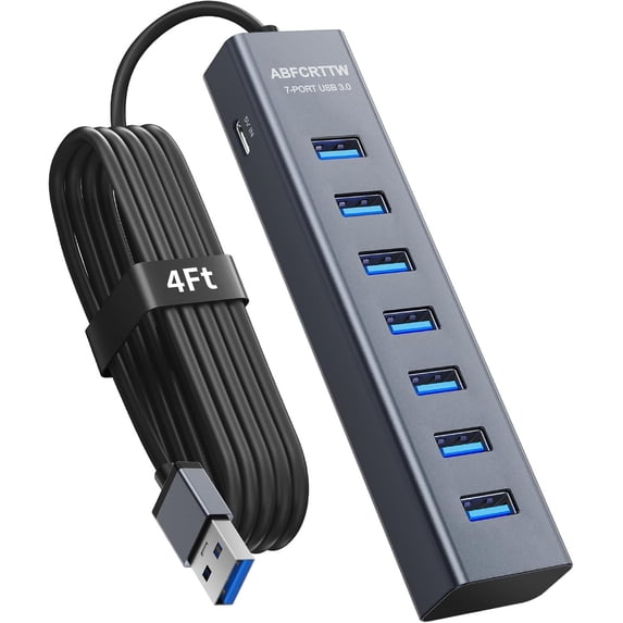 4Ft 7-Port USB 3.0 Hub for Desktop - Aluminium USB Extender Hub 5Gbps ...