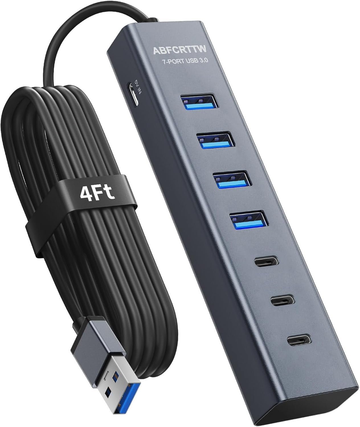 4Ft 7-Port USB Hub 3.0 for Desktop, 4 USB-A & 3 USB-C Ports Aluminium ...
