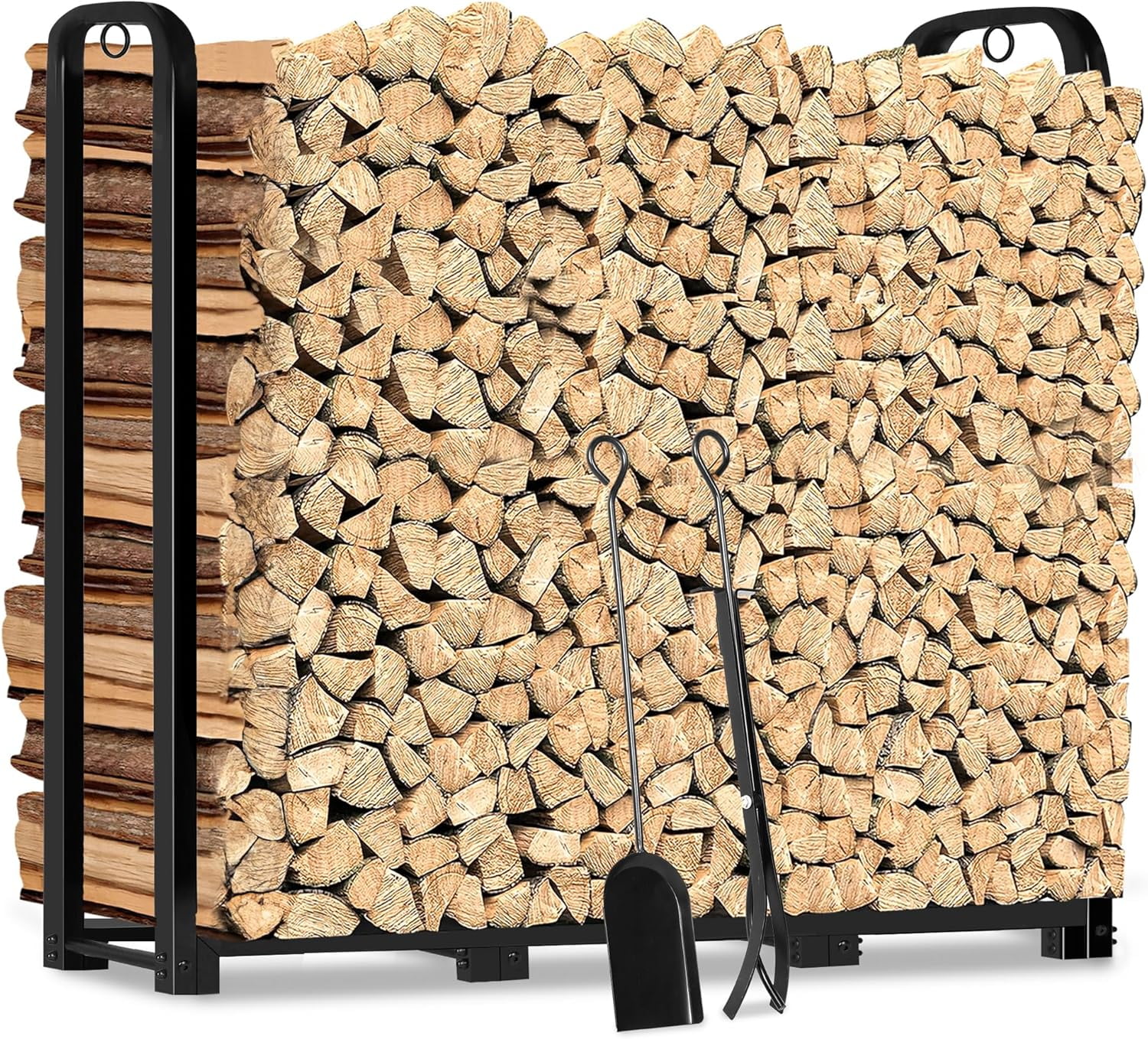 4Ft Firewood Rack Holder Kit for Outdoor Indoor Fireplace Wood Storage ...