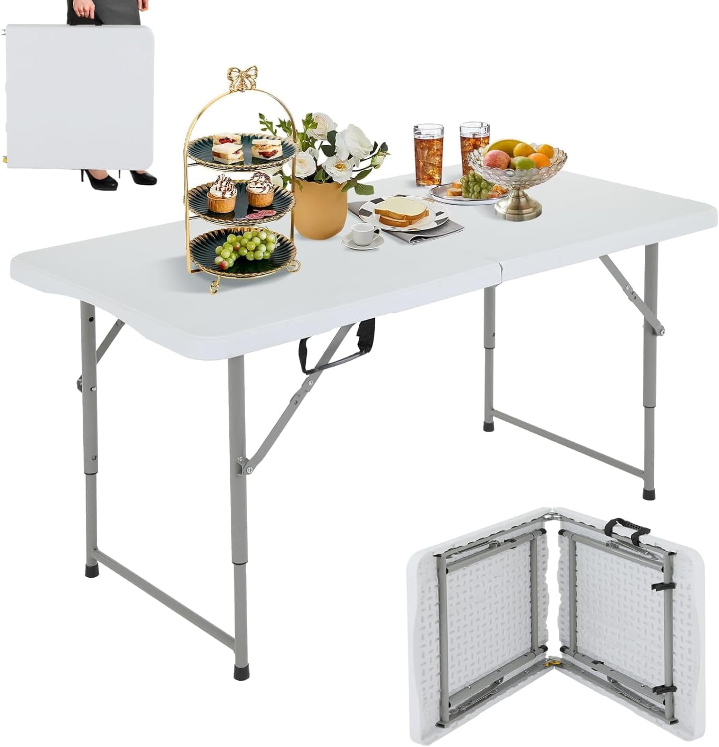 4Ft Folding Table, Portable Party Tables for Outdoor/Indoor, Heavy Duty ...